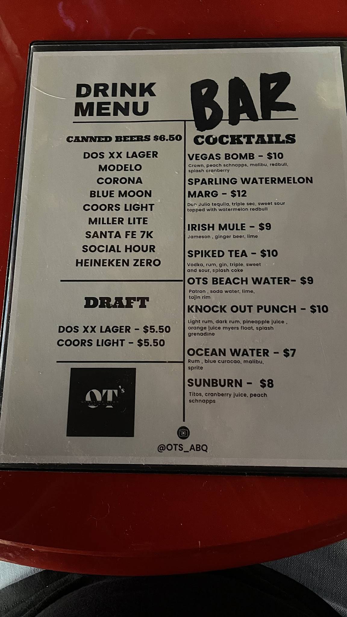 Menu at Overtime Sports Bar & Grill, Albuquerque