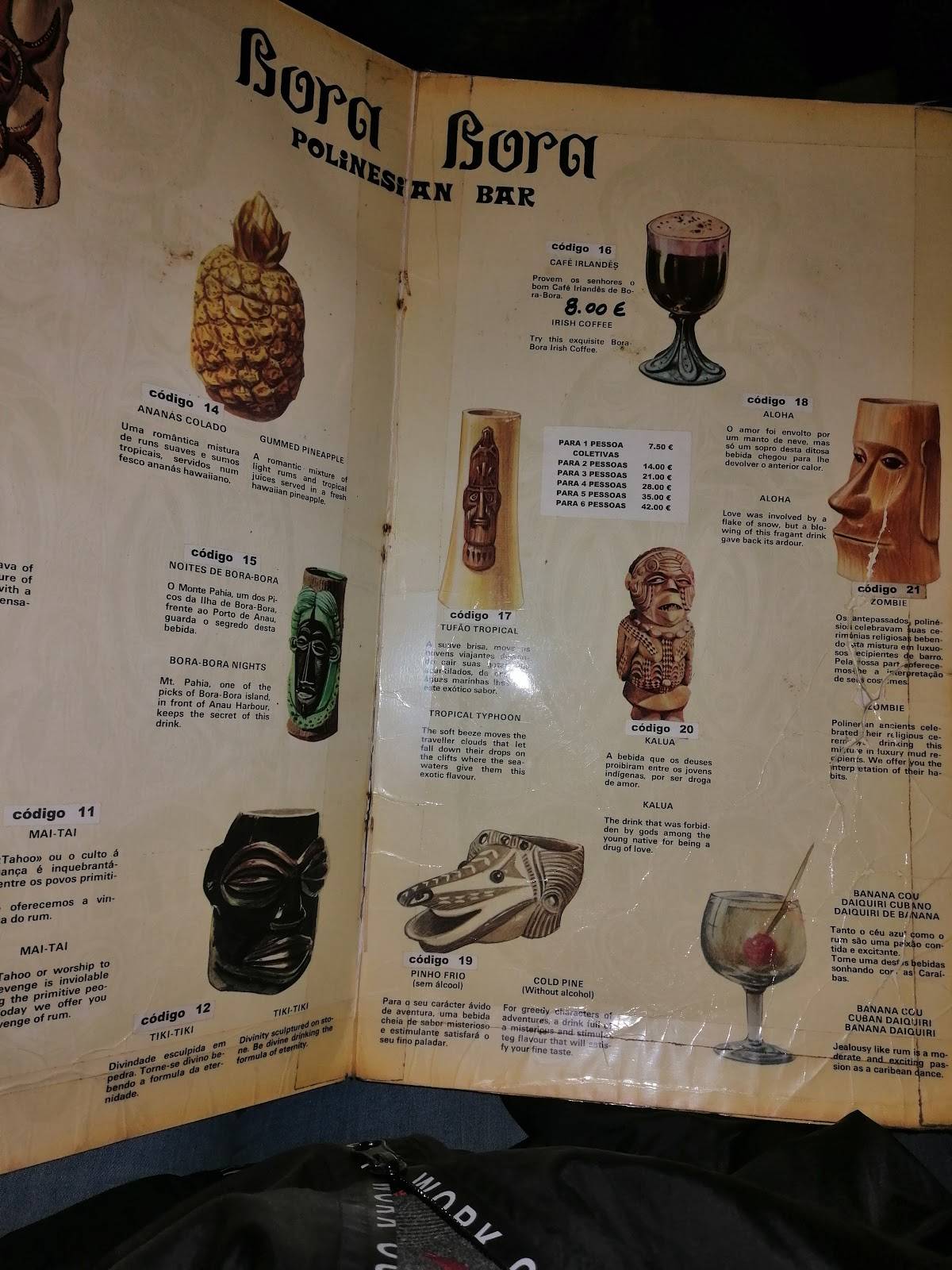 Menu at Oxalá pub & bar, Lisbon