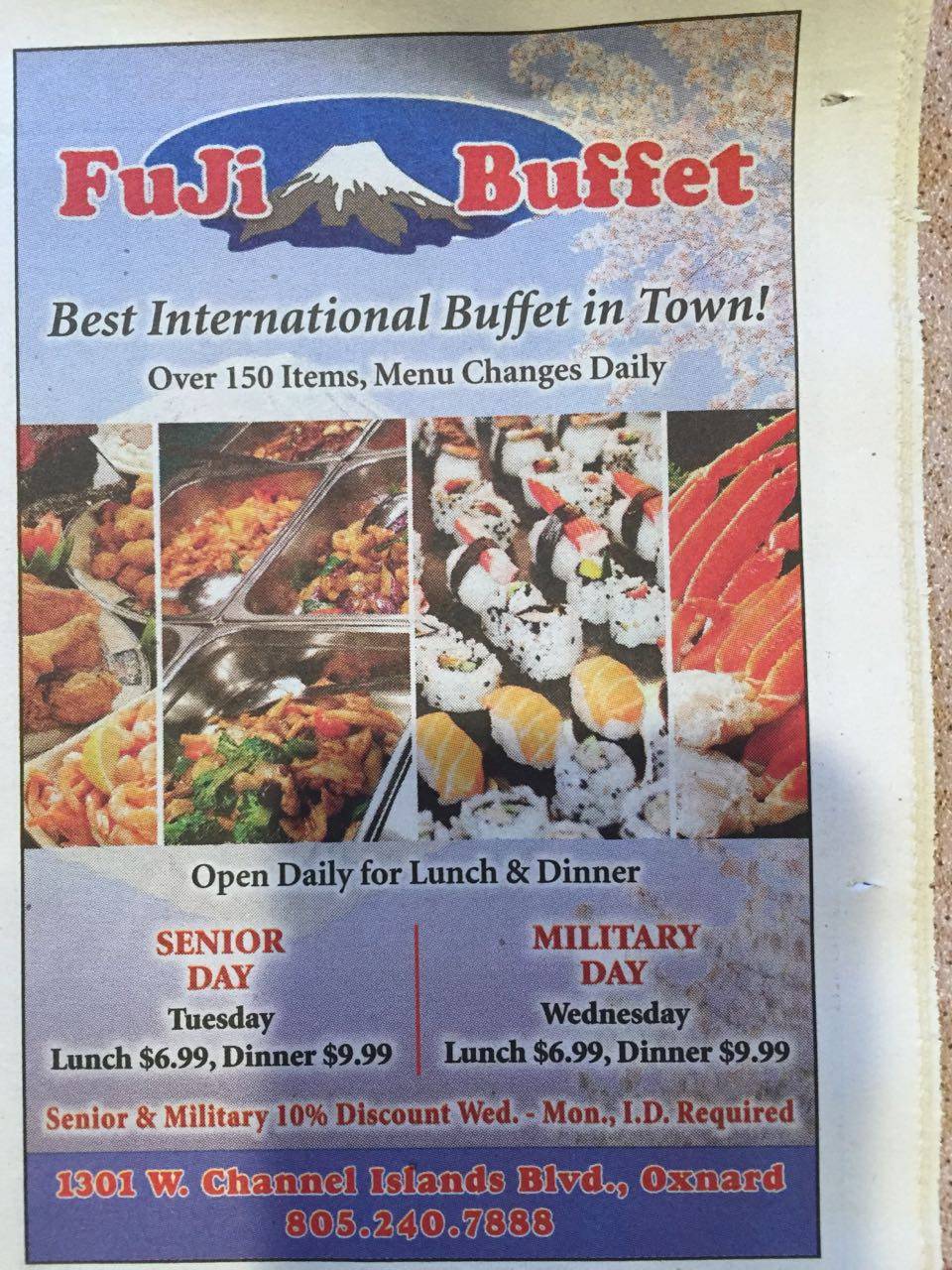 Menu at Fuji Buffet restaurant, Oxnard