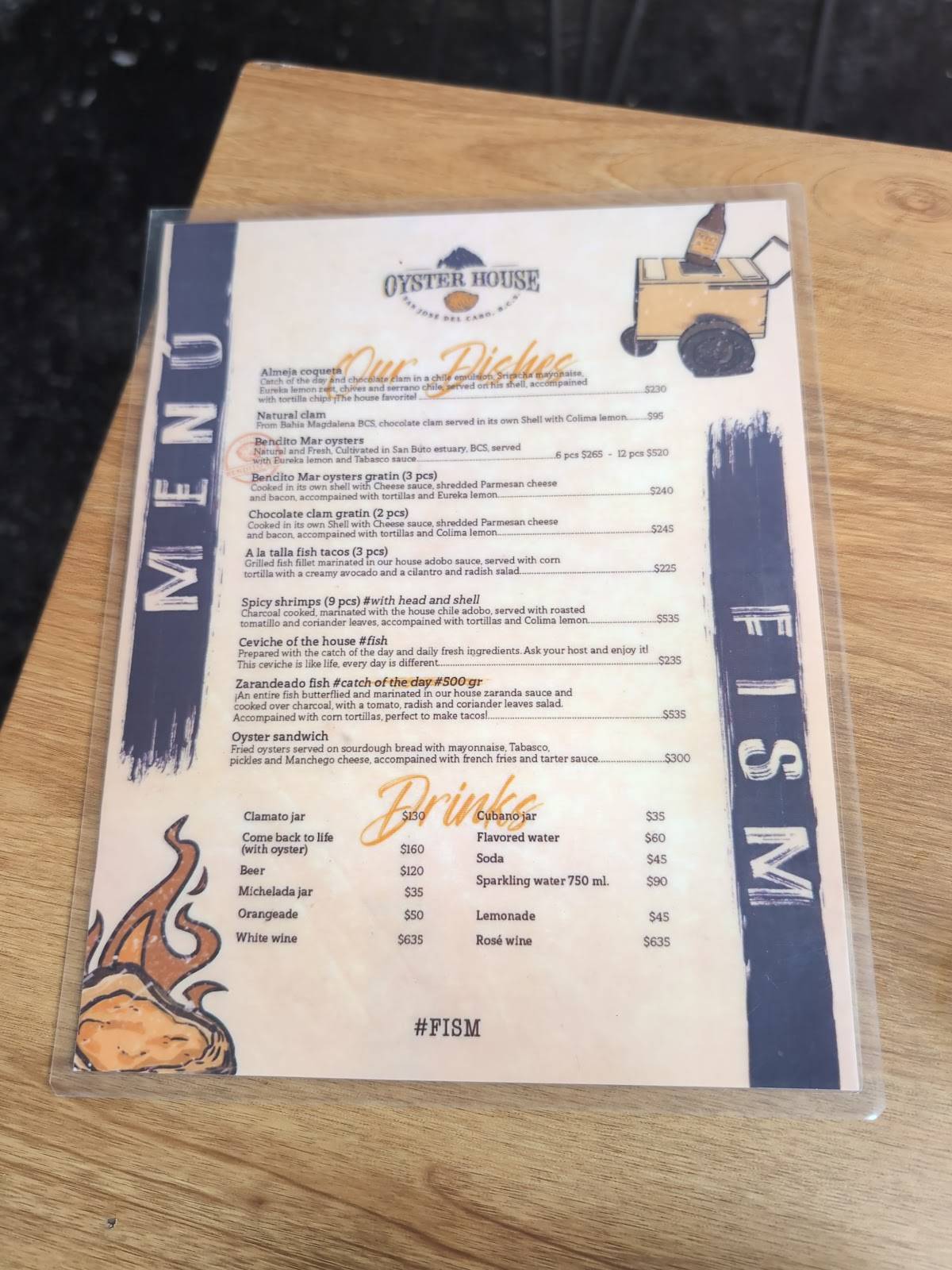 Menu at Oyster House SJC restaurant, San José del Cabo