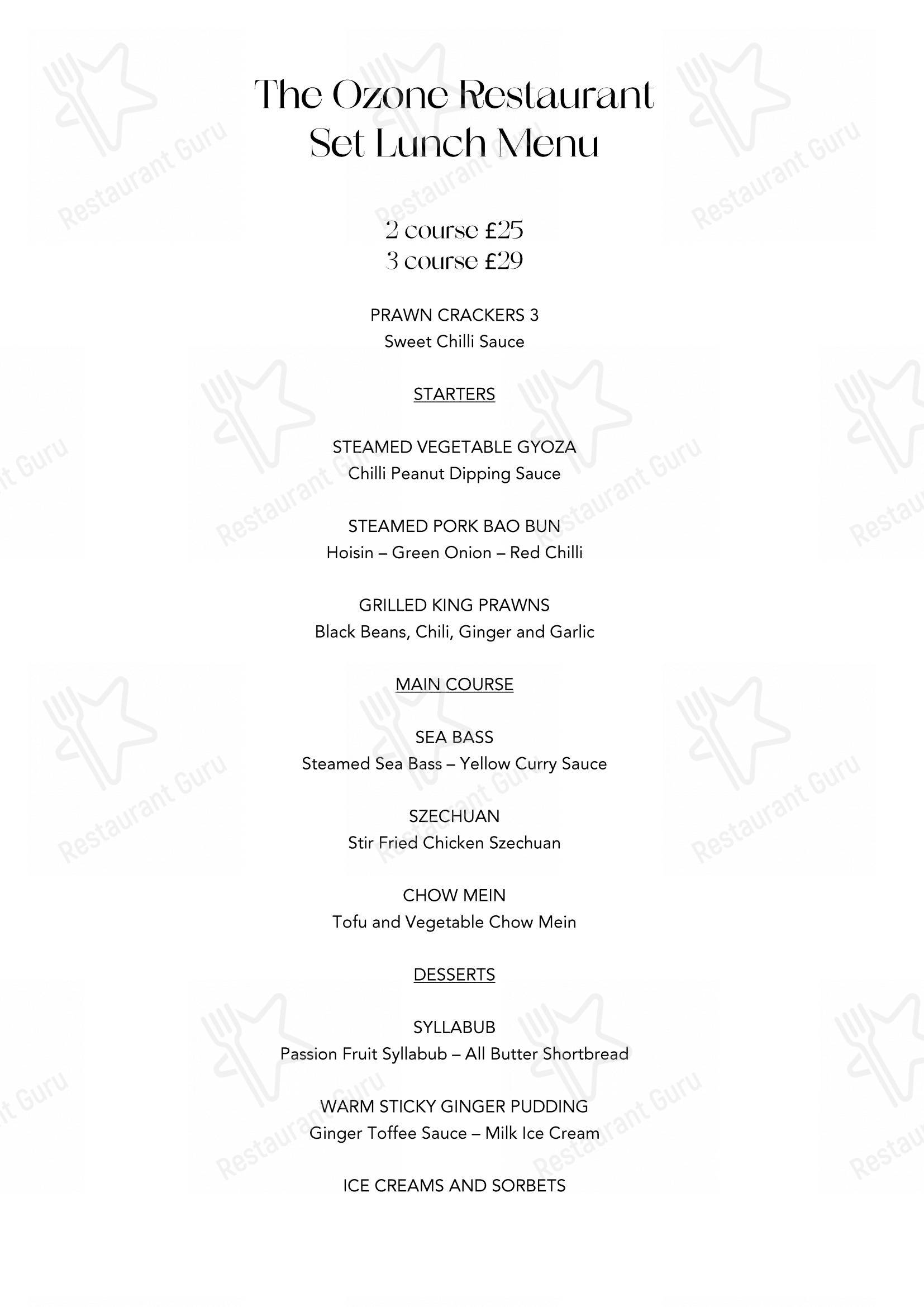 Menu at Ozone Restaurant, Seaham