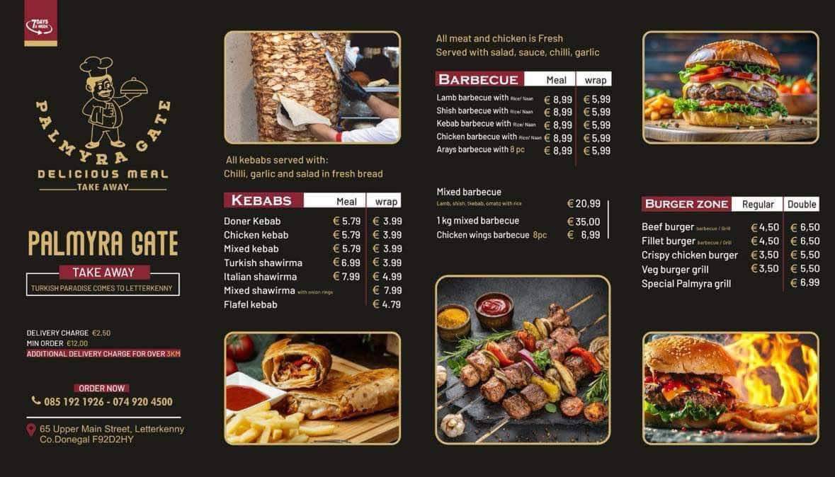 Menu at PALMYRA GATE restaurant, Letterkenny