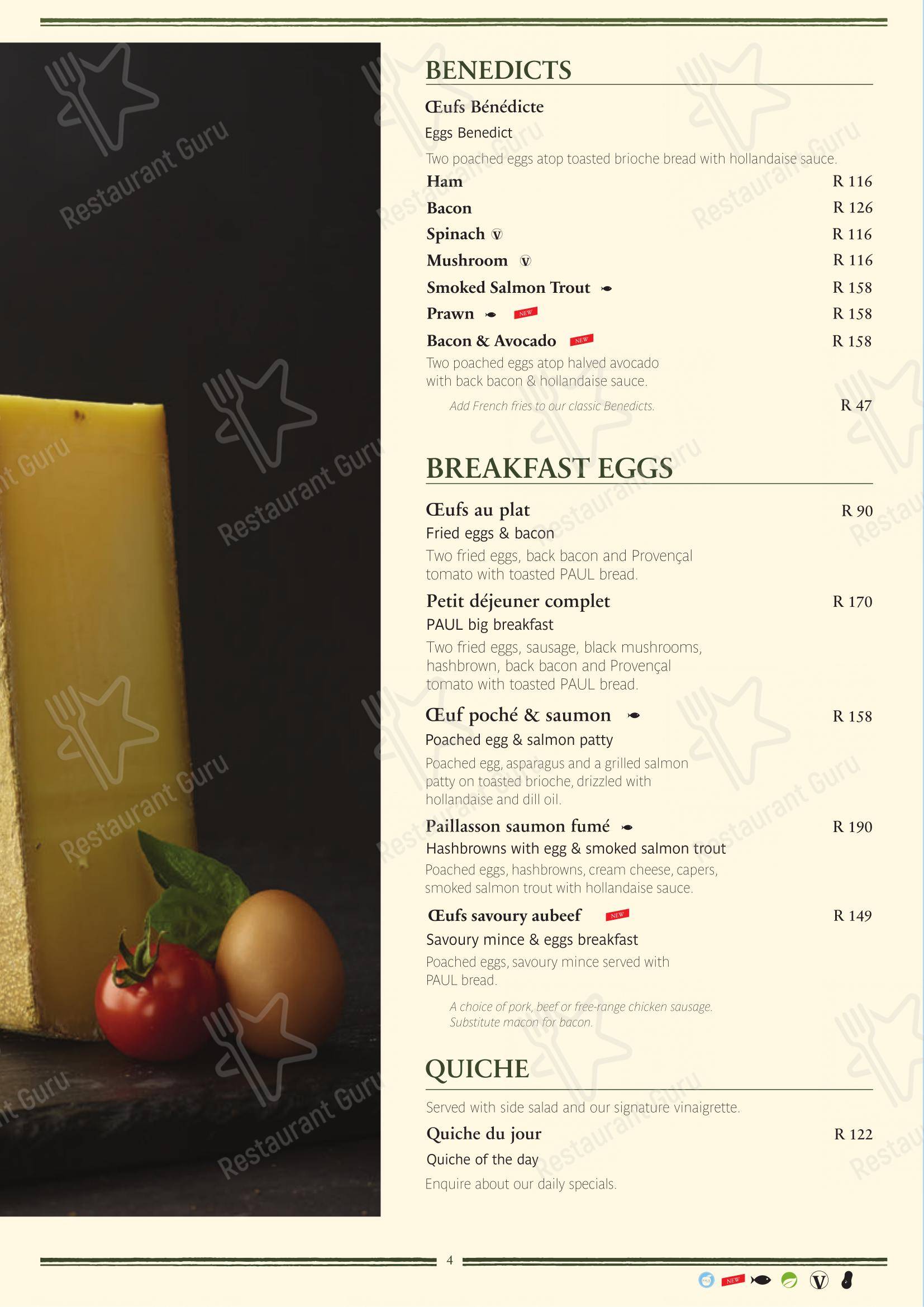 Menu at PAUL BBQ, Johannesburg, Melrose Arch Corner High Street