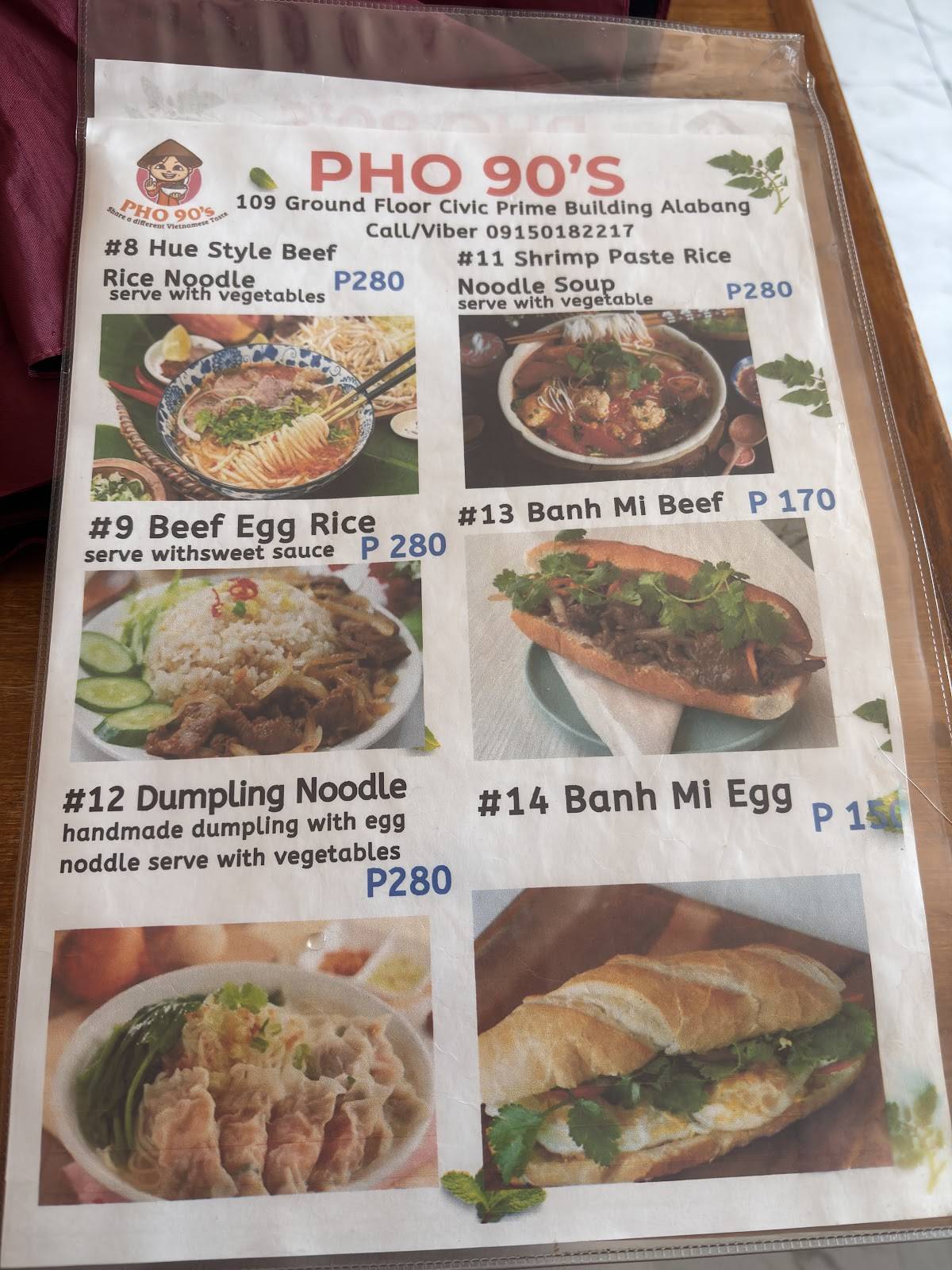 Menu at PHO 90'S restaurant, Muntinlupa