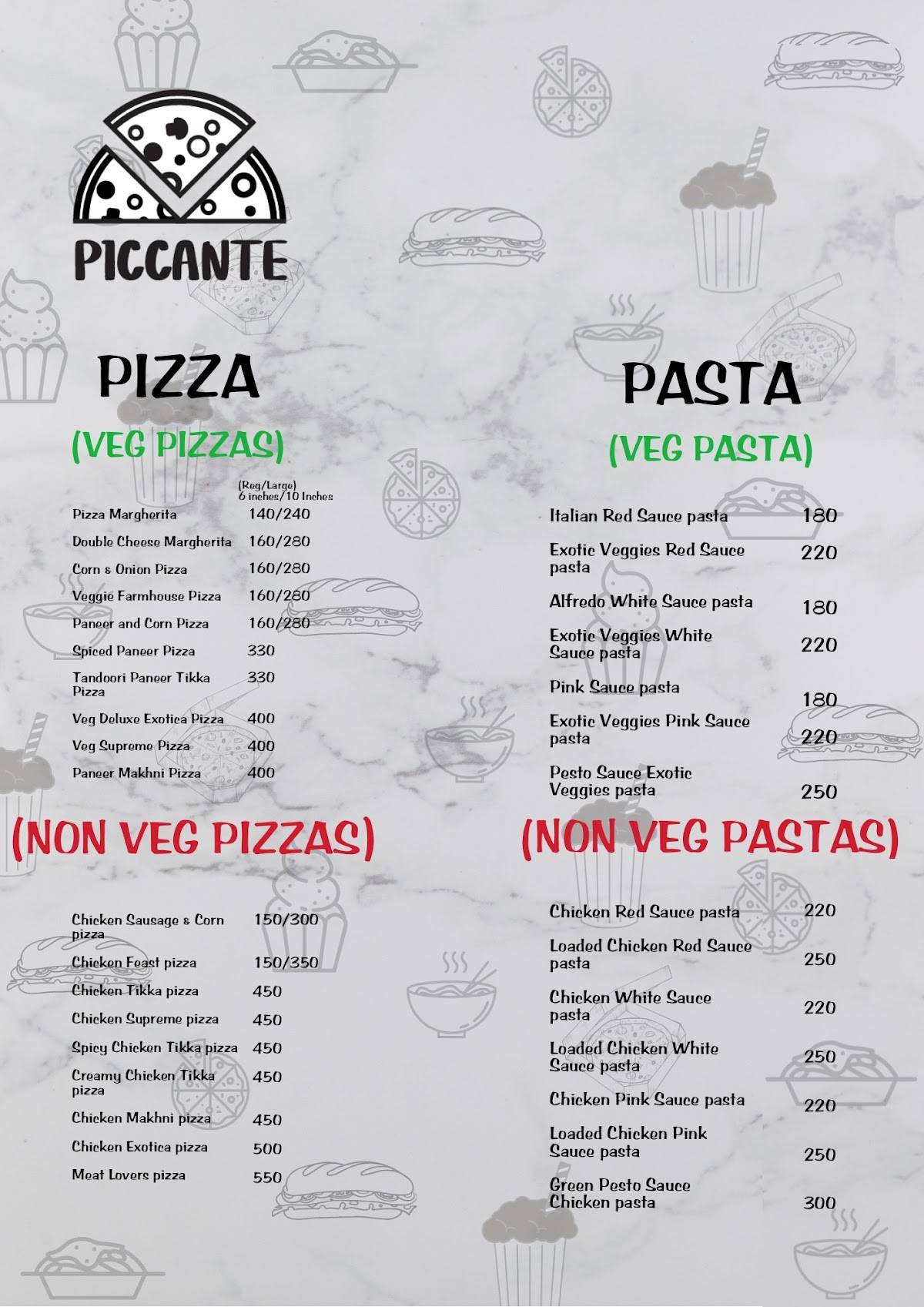 Menu at PICCANTE, Lucknow