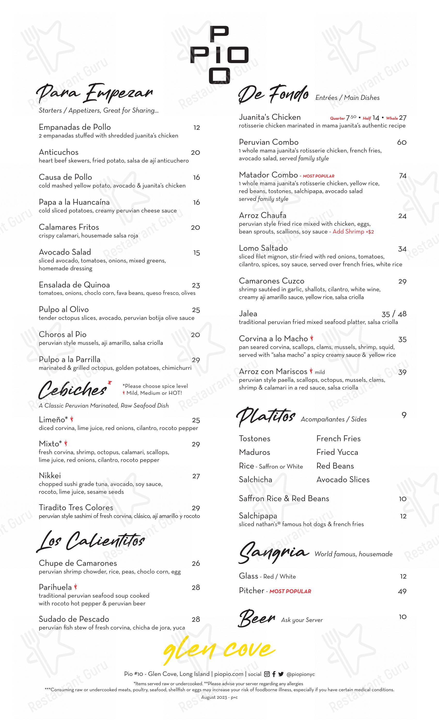 Menu at PIO PIO 10 restaurant, Glen Cove