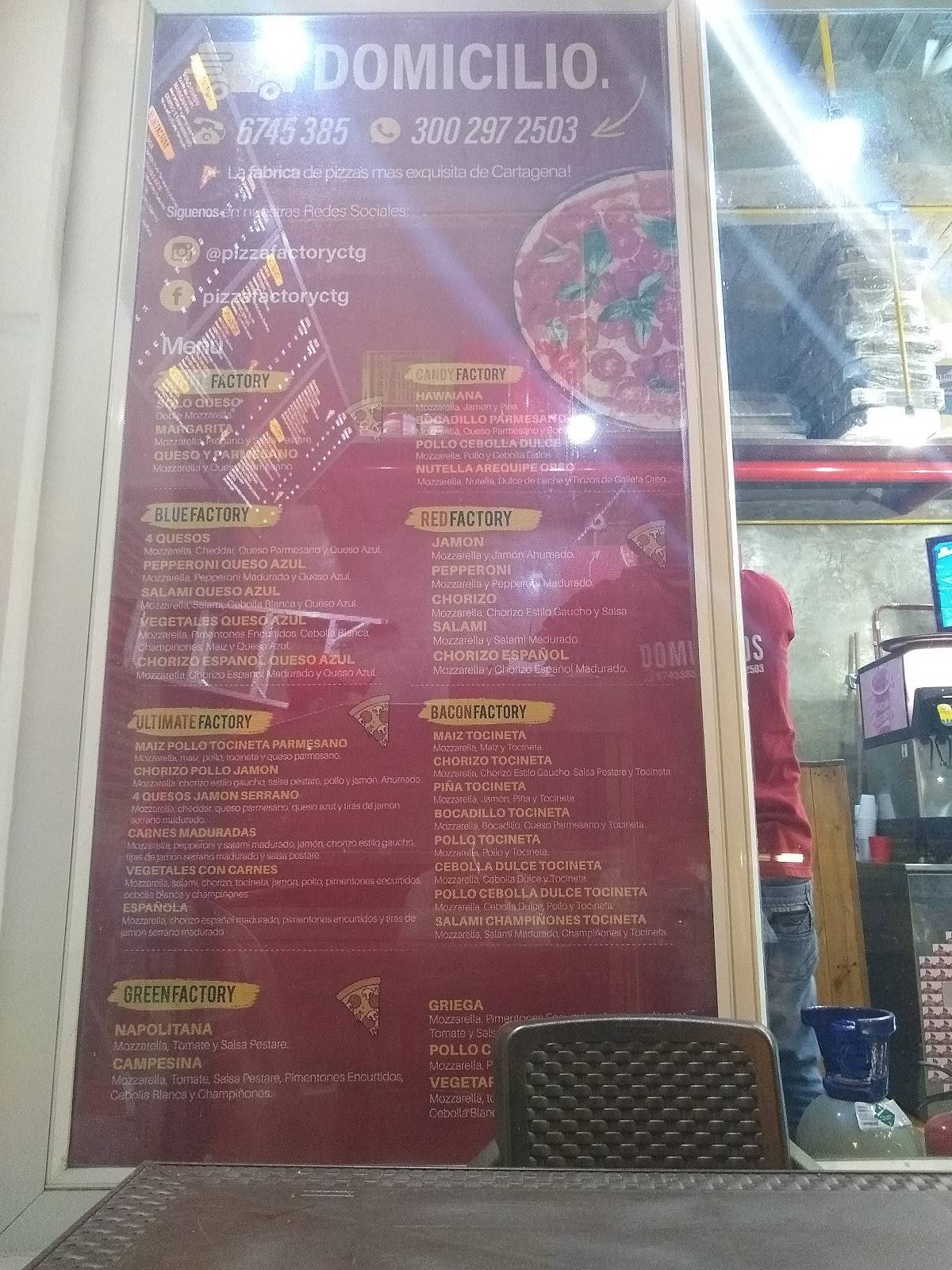 Menu at PIZZA FACTORY restaurant, Colombia, National Route 90