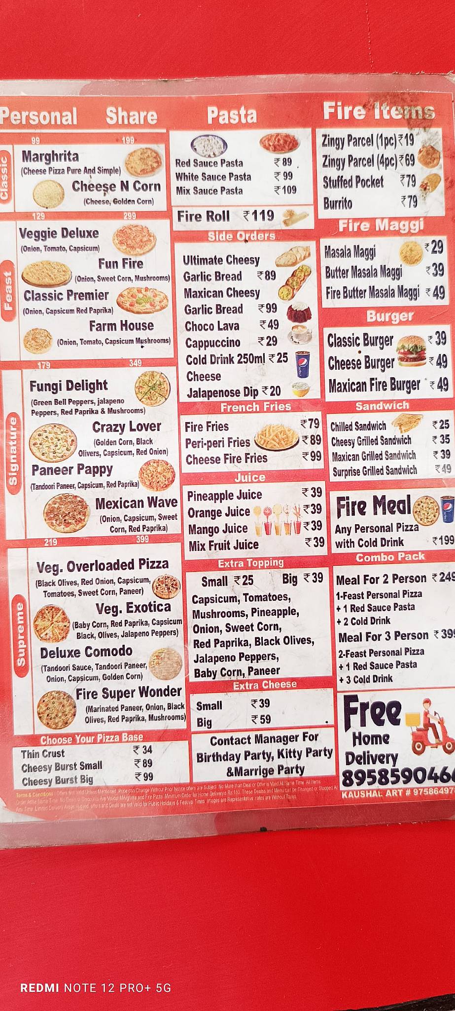 Menu at PIZZA FIRE JATTARI, Jattari
