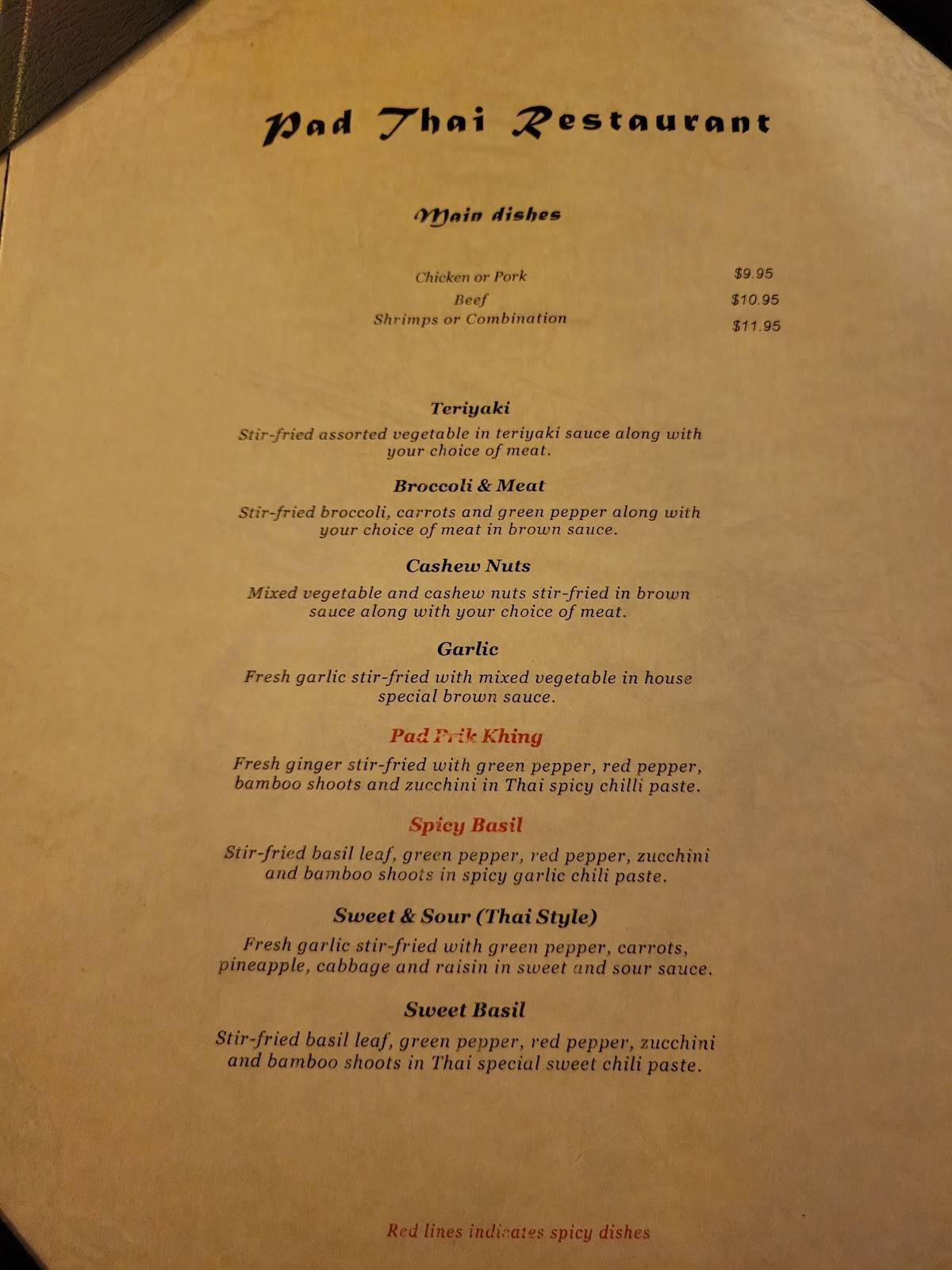 Menu at Pad Thai restaurant, Neosho