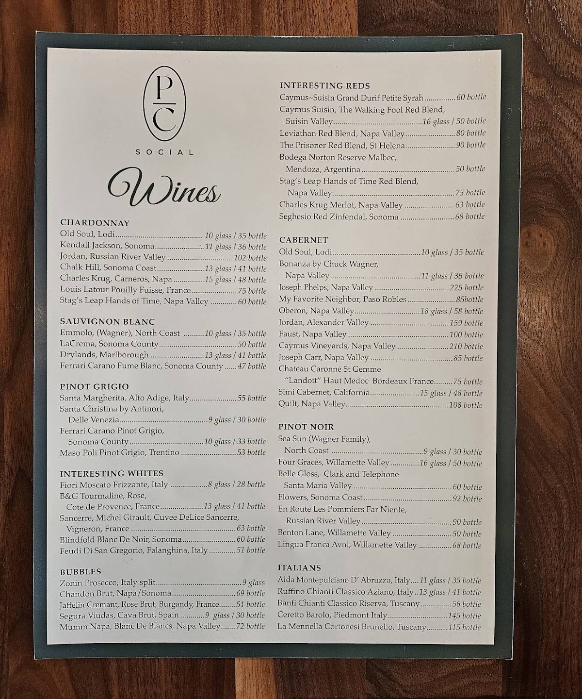 Menu at Palm City Social pub & bar, Palm City