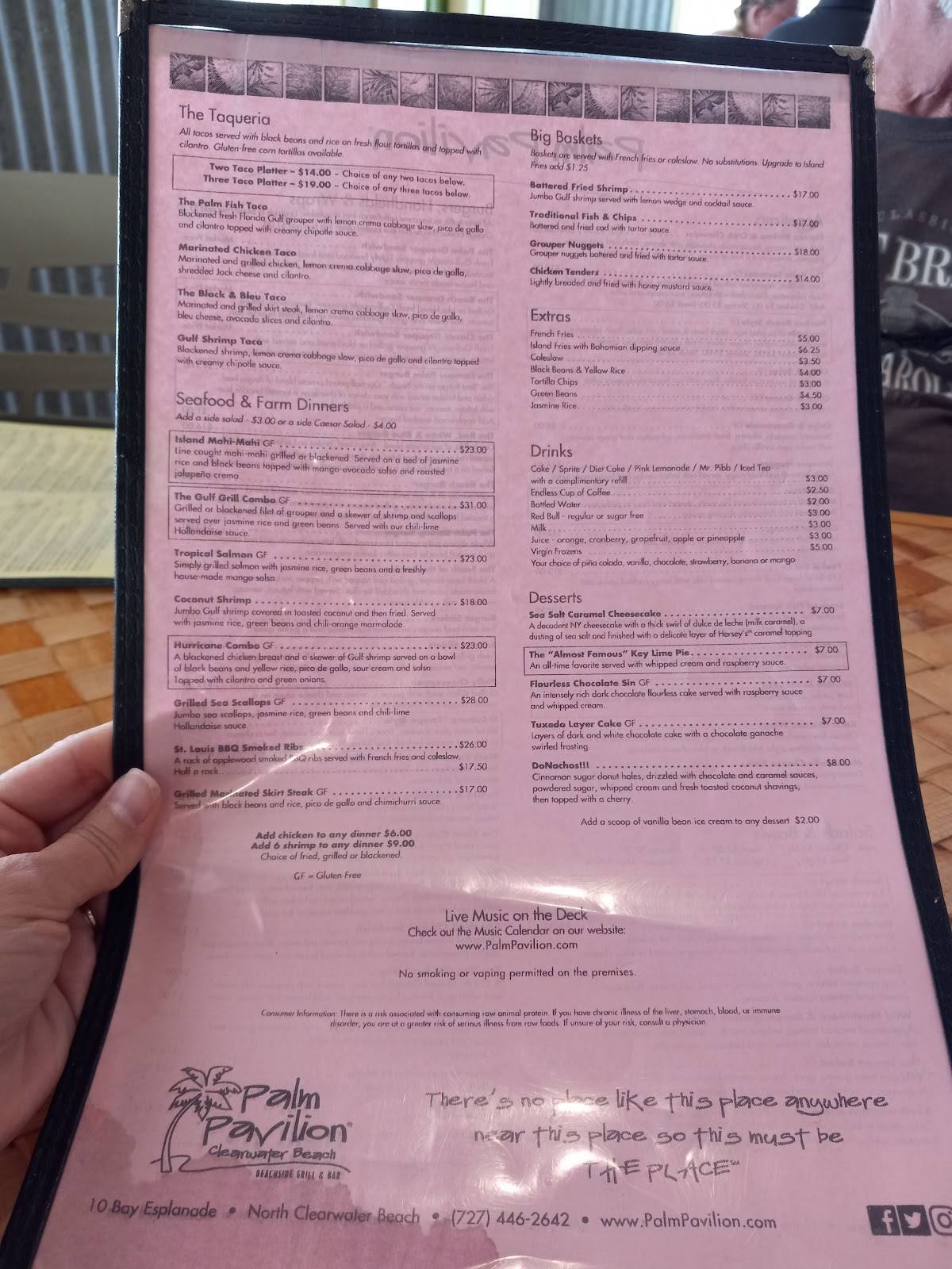Menu at Palm Pavilion Beachside Grill & Bar, Clearwater, 10 Bay Esplanade