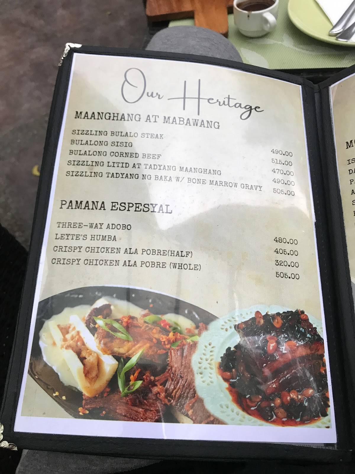 Menu at Pamana Restaurant - Tagaytay, Tagaytay