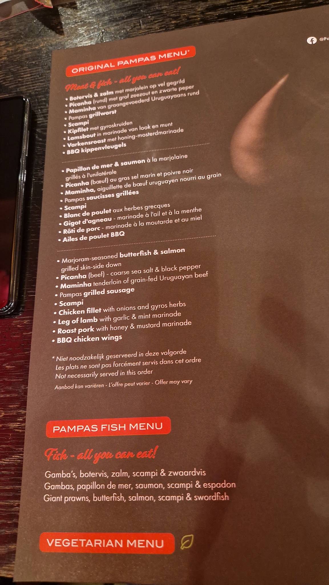 Speisekarte von Pampas Rodizio BBQ, Etterbeek, Pl. Jourdan 21