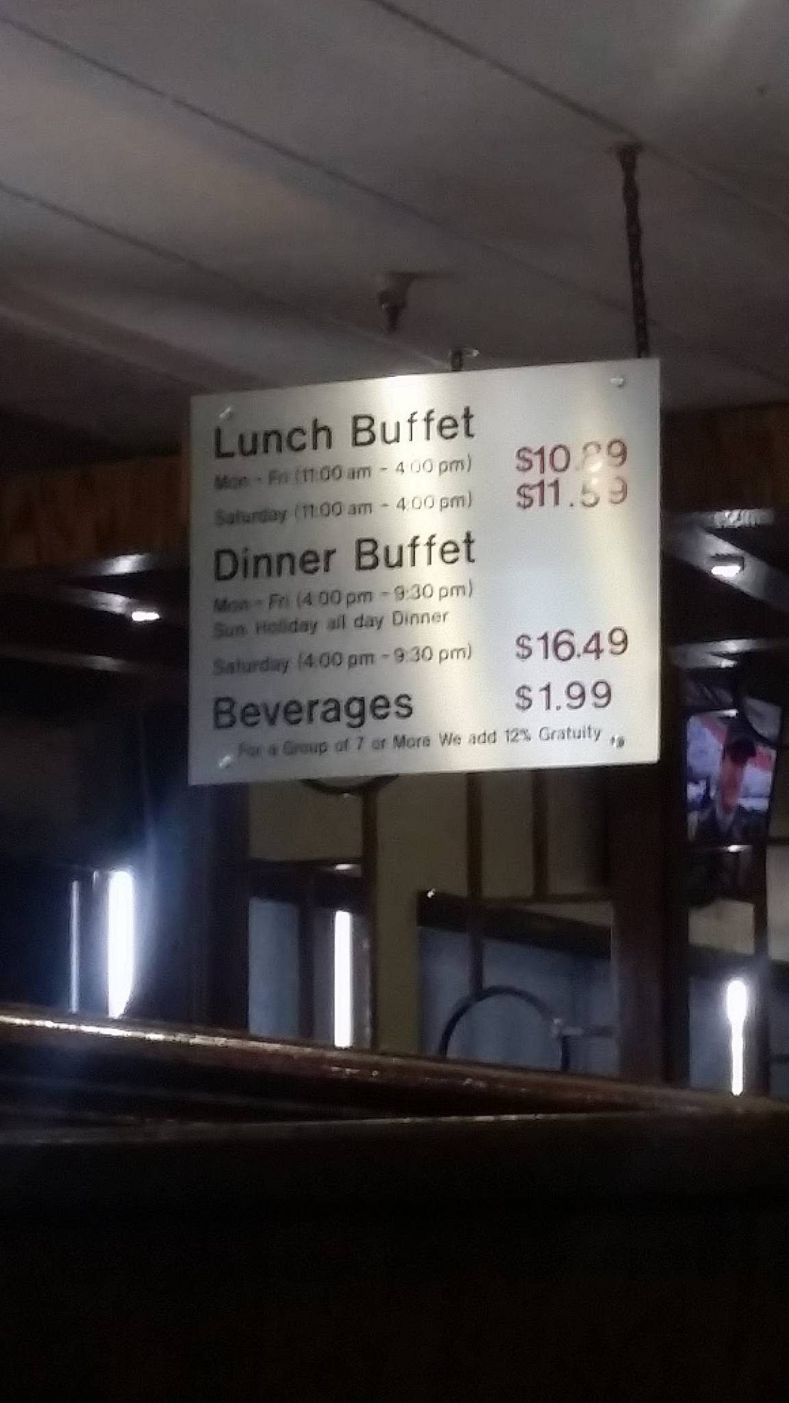 Menu at Pan Asia Buffet restaurant, San Marcos