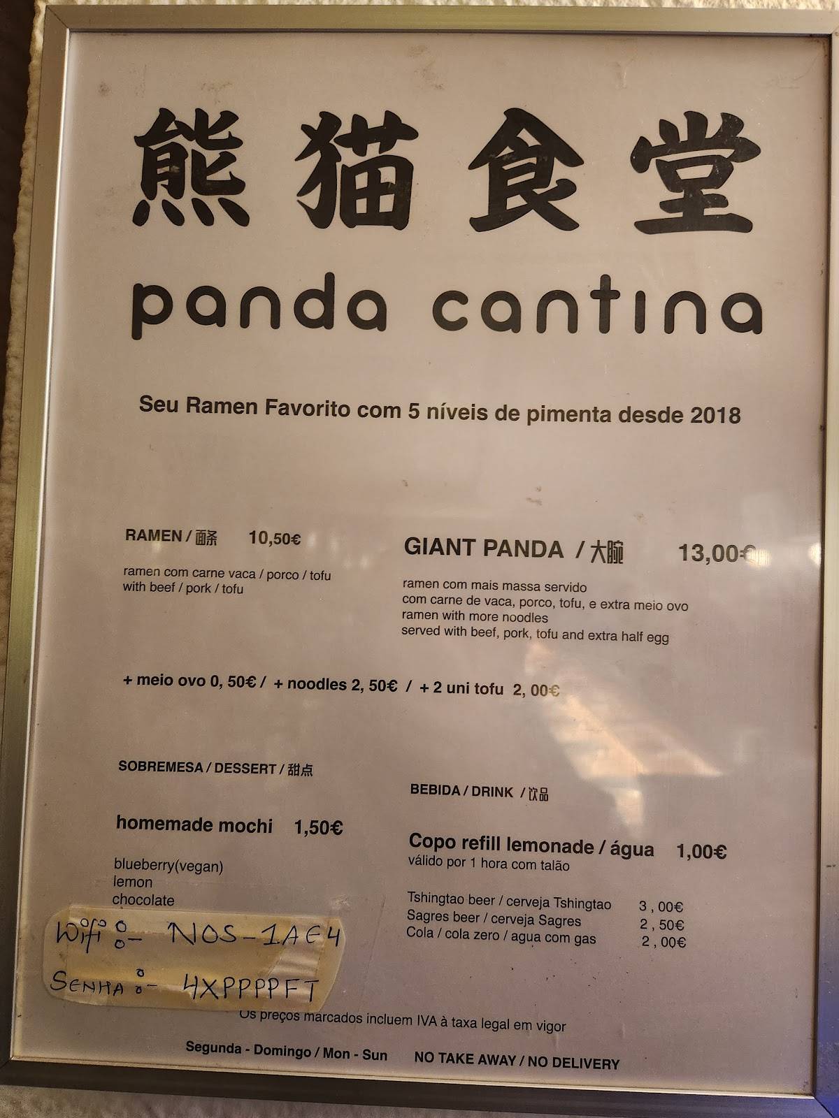 Menu em Panda Cantina restaurante, Lisboa, Rua da Prata 252