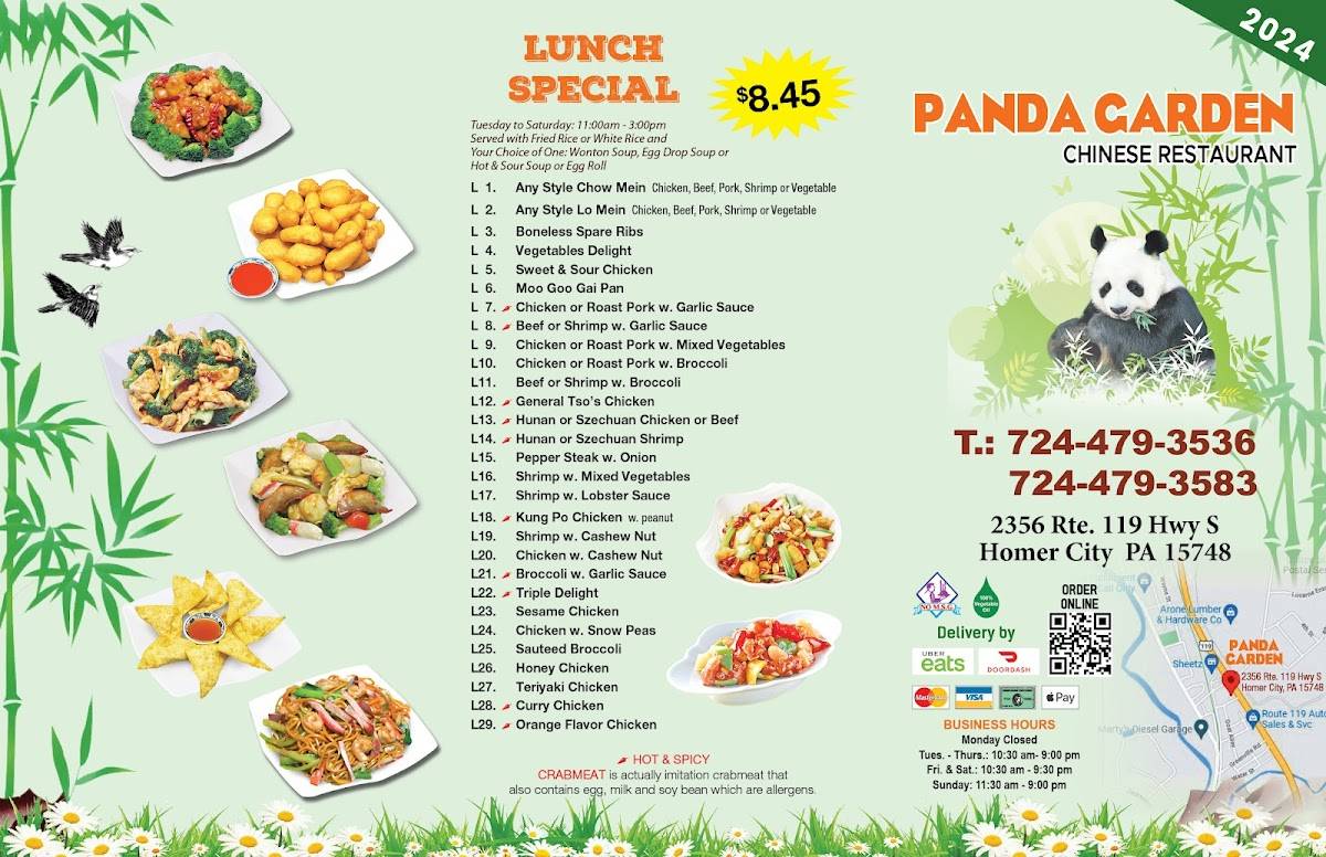 Menu at Panda Garden restaurant, Homer City