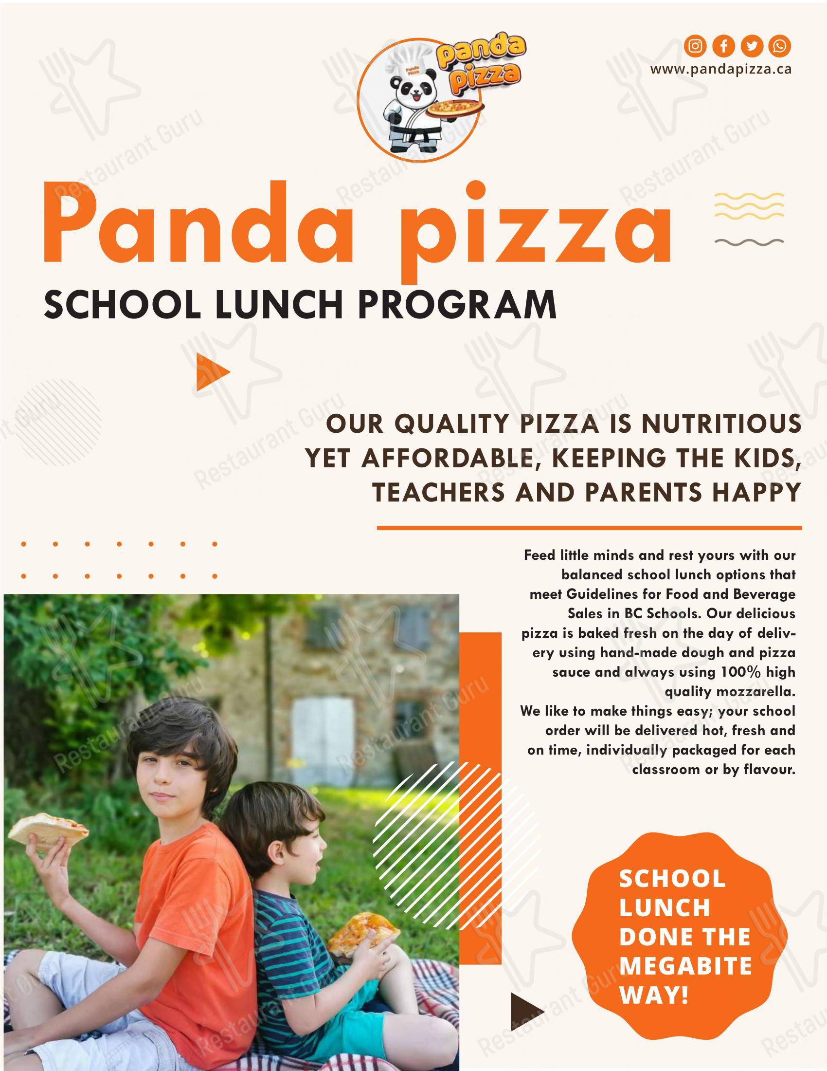 Menu at Panda Pizza restaurant, Winnipeg