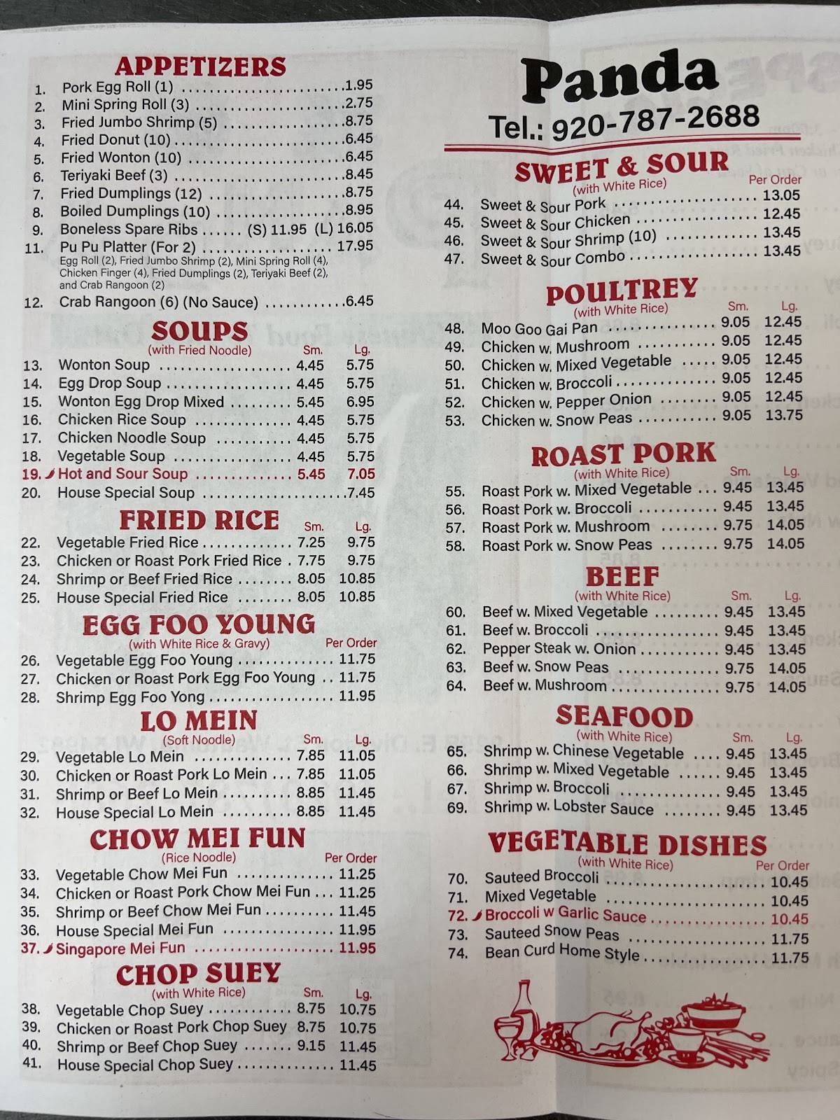 Menu at Panda Restaurant, Wautoma, 925 E Division St