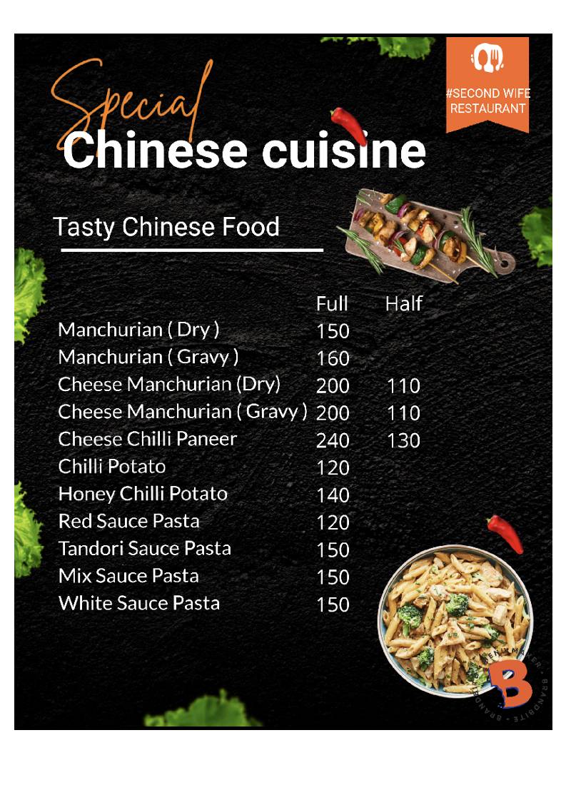 Menu at #Second wife restaurant with roof top cafe, Panipat
