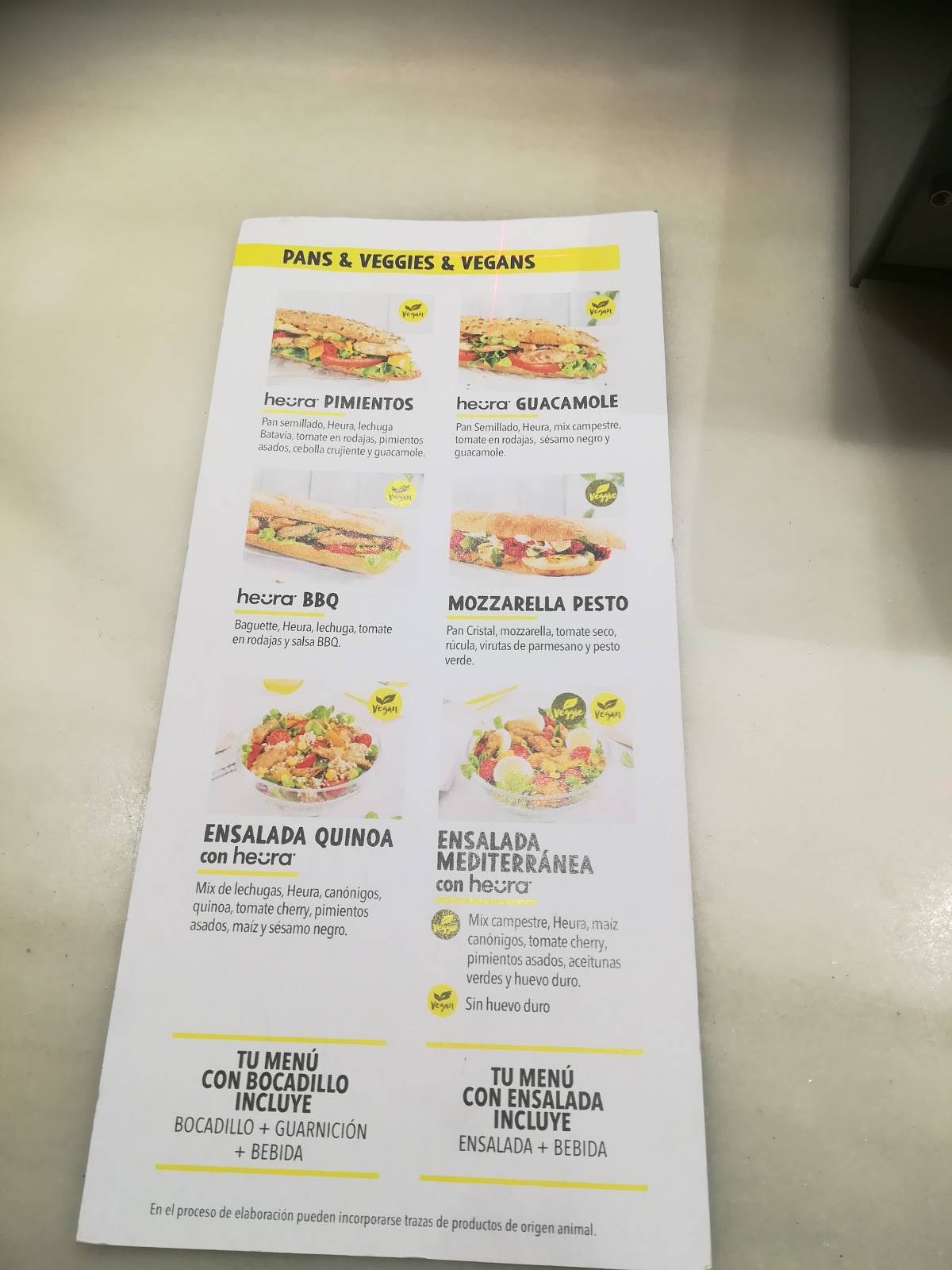 Carta del restaurante Pans&Company, Barberà del Vallès