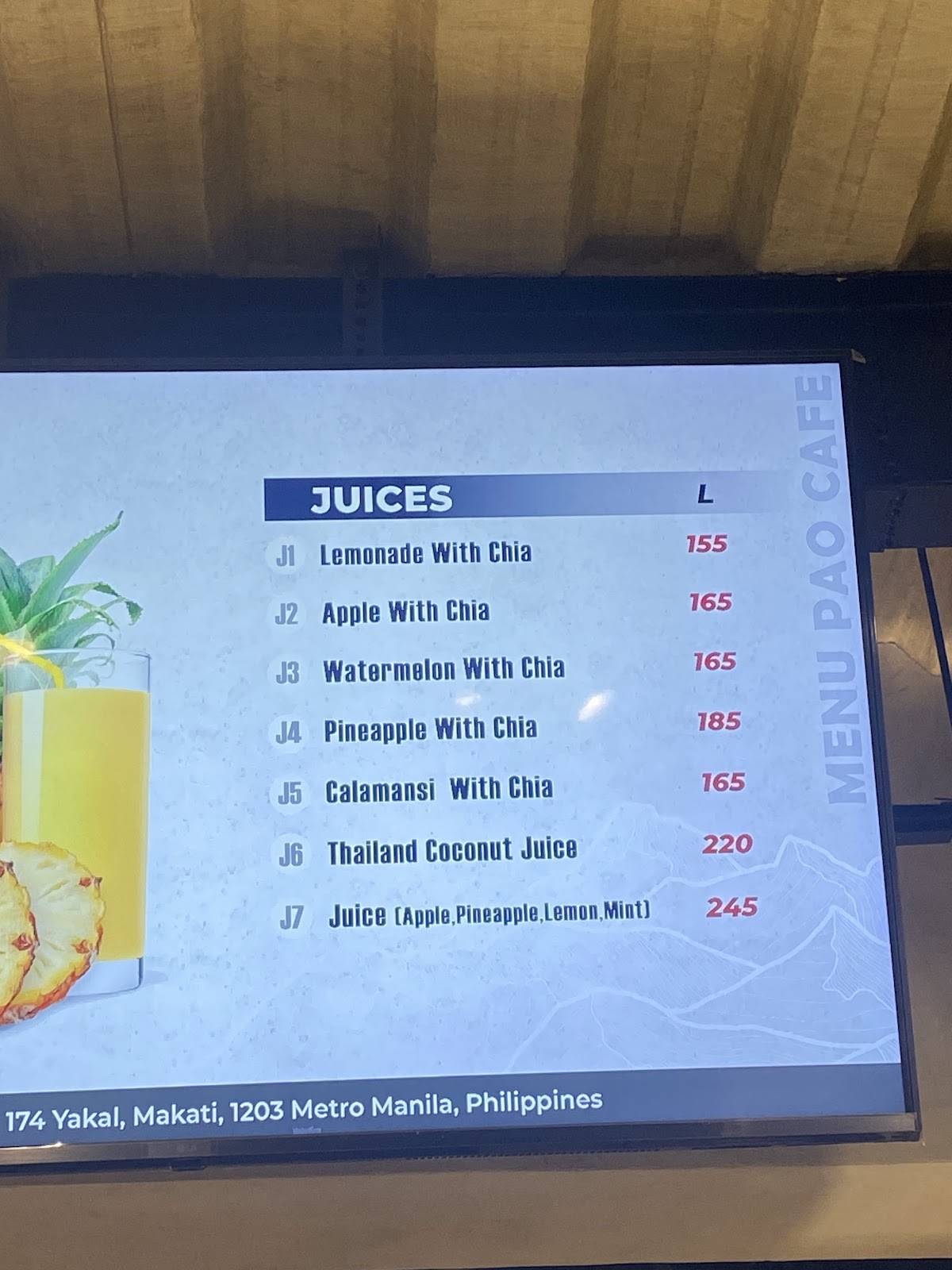 Menu at Pao Cafe, Makati
