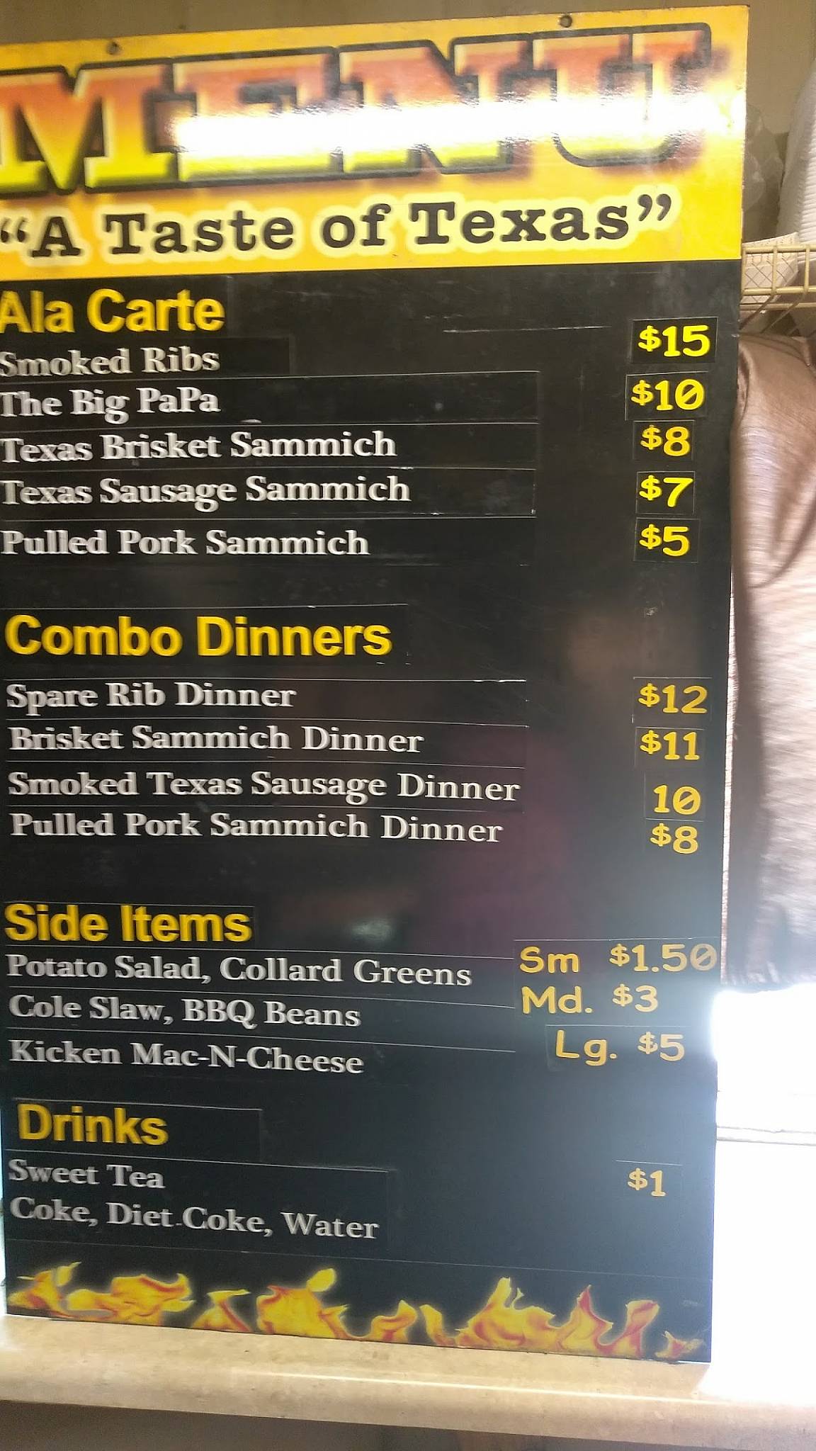 Menu at Papa's Real Pit BBQ, Micco, Micco Rd