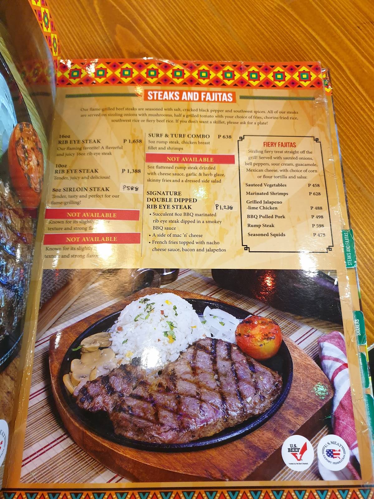 Carta del restaurante Fiery Style Southwestern Flaming Grill Okada ...