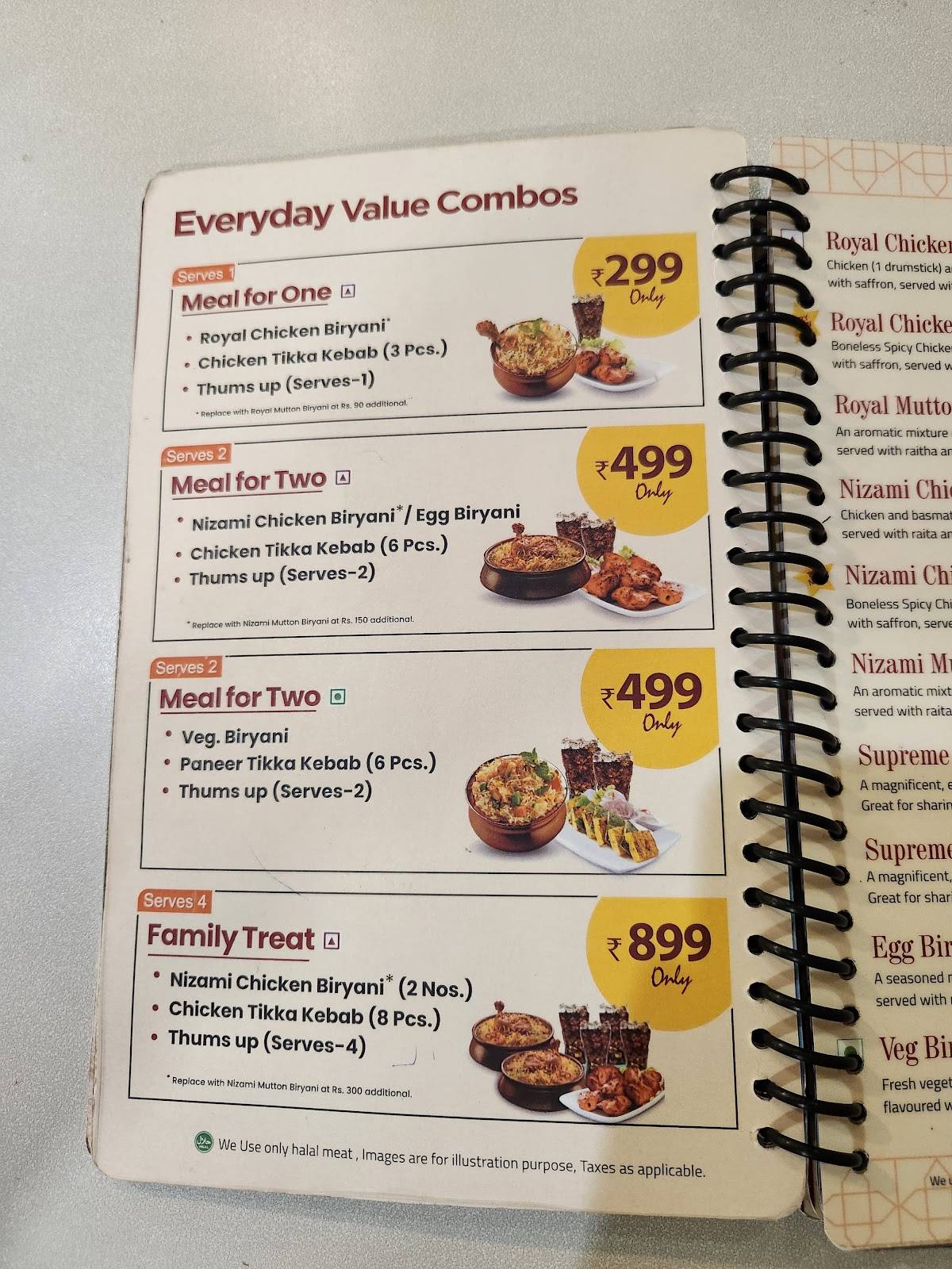 Menu at Paradise Biryani Masab Tank, Hyderabad, X Roads