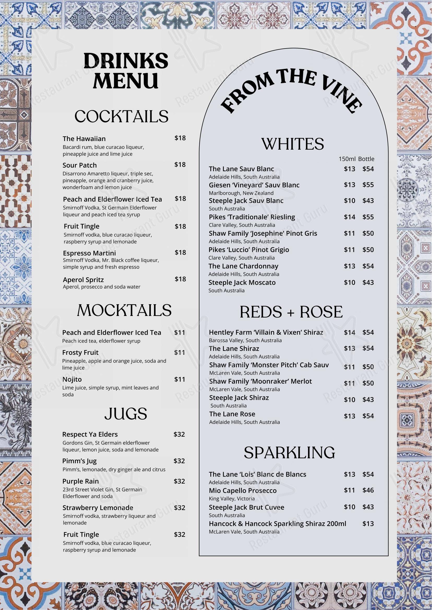 Menu at Paradise Hotel pub & bar, Paradise
