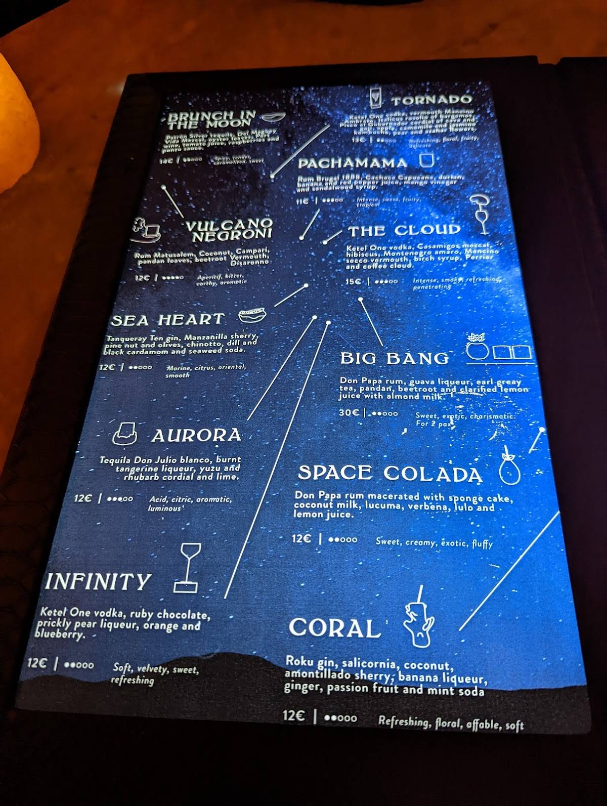 Menu at Paradiso pub & bar, Barcelona