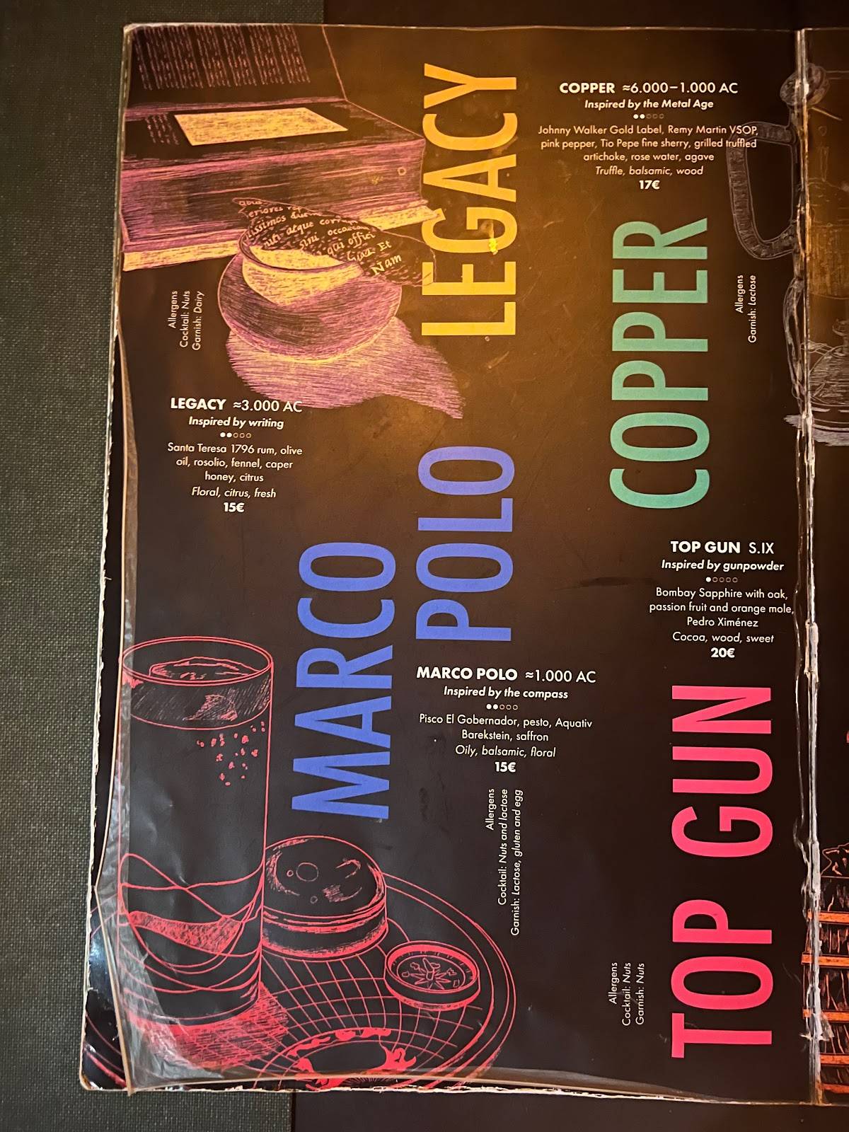 Menu at Paradiso pub & bar, Barcelona