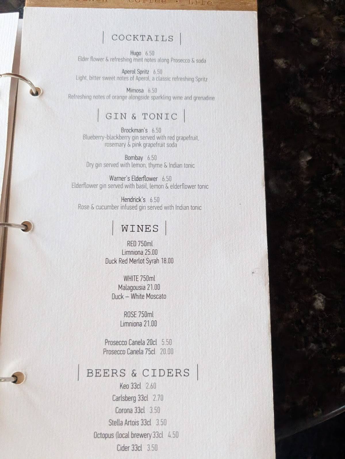 Menu at The Loop, Paralimni