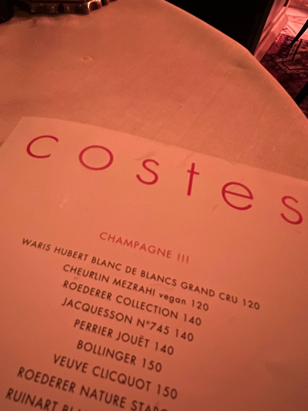 Menu at Hôtel Costes Restaurant, Paris