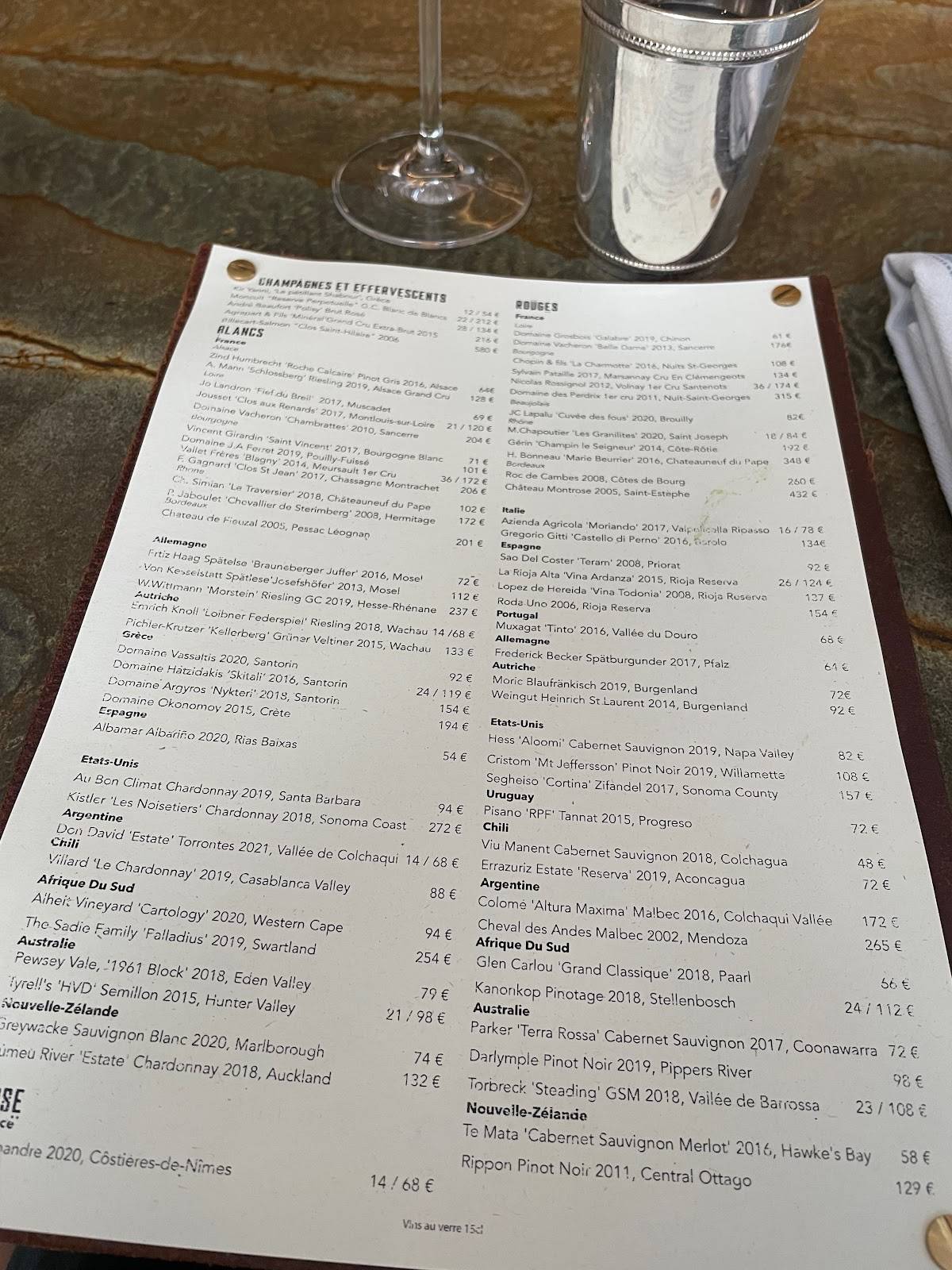 Menu au Shabour restaurant, Paris