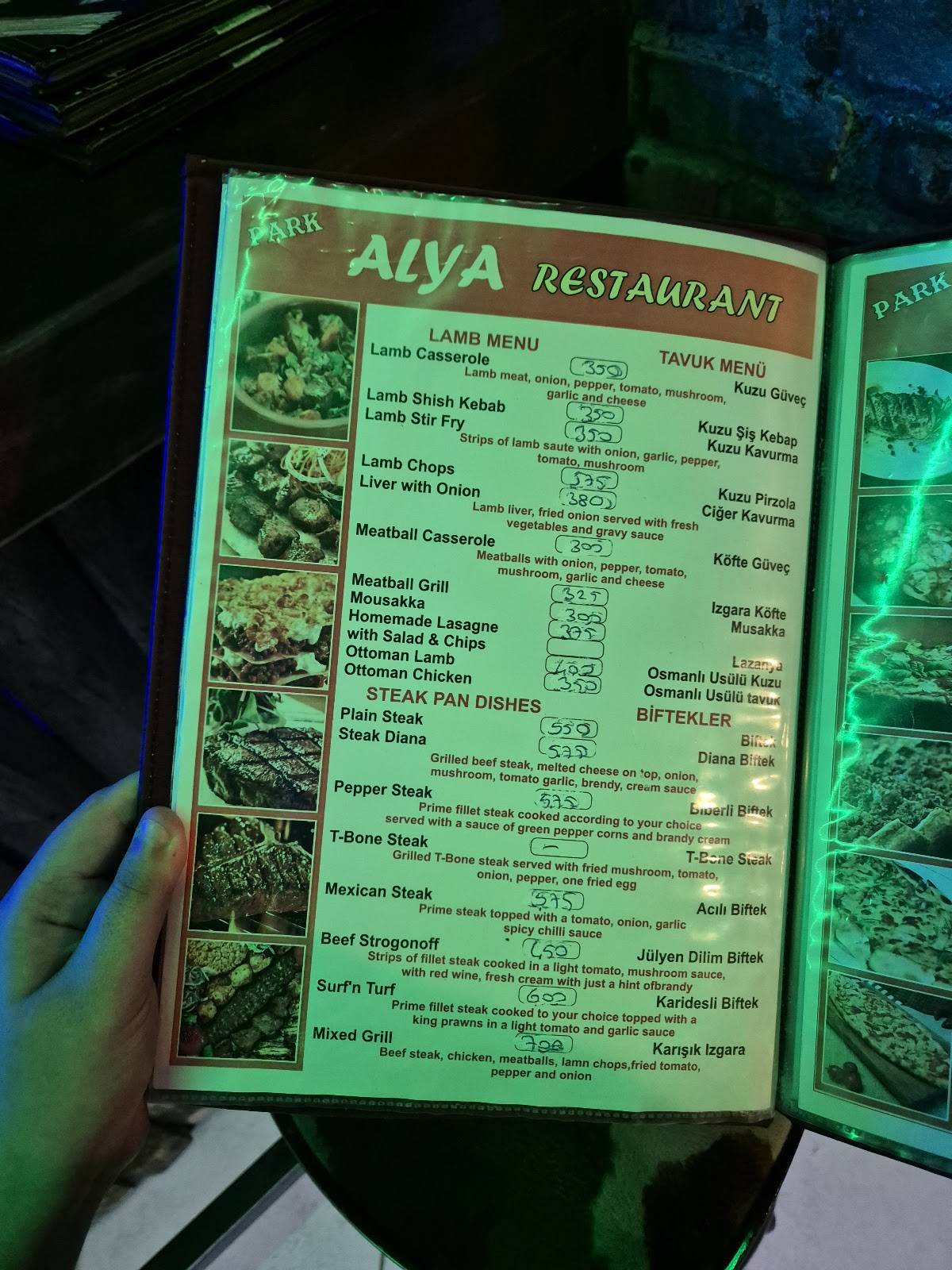 Menu at Park Alya Restaurant üzümlü, Turkey