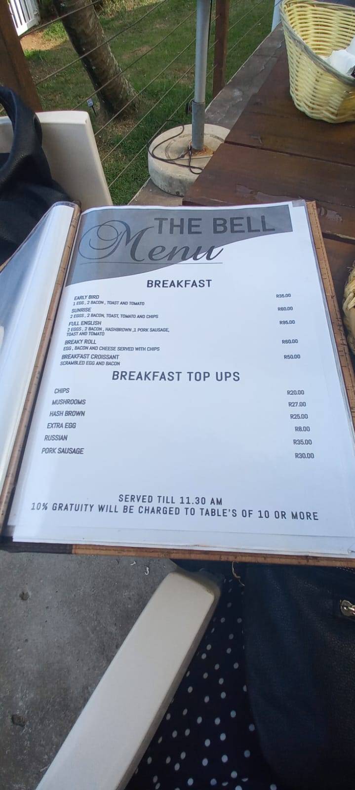 Menu at The Bell Restaurant, Park Rynie