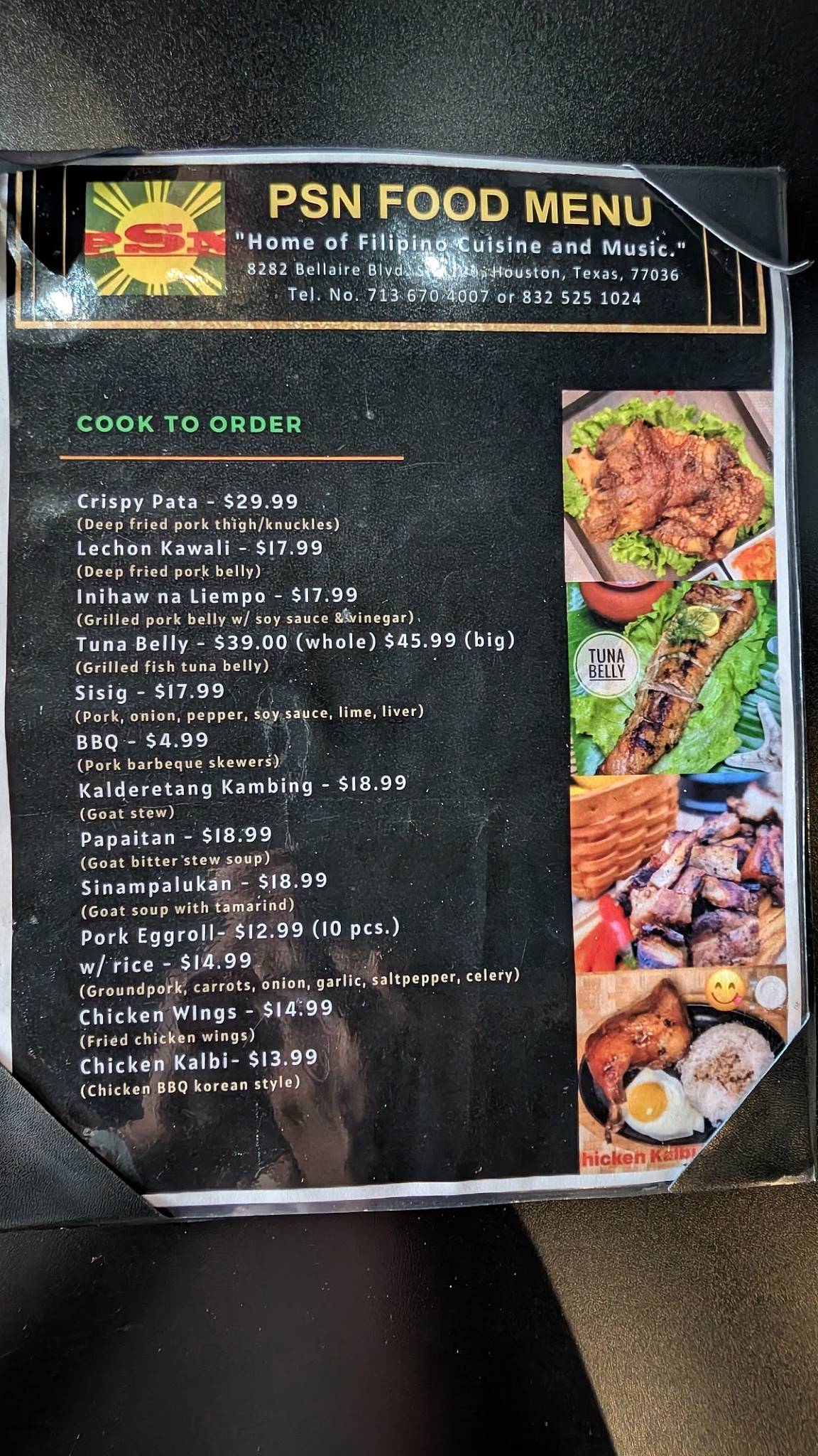 Menu at Pasayahan Sa Nayon restaurant, Houston, Bellaire Blvd #126