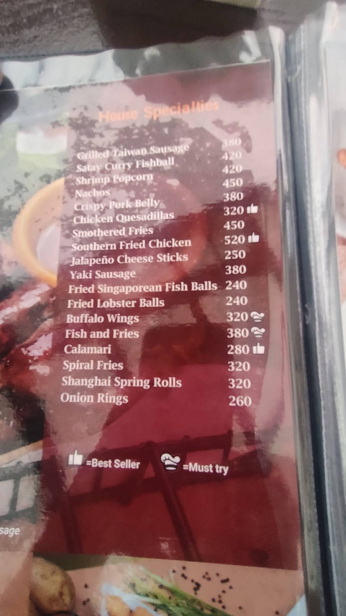 Menu at Sky High Bar, Pasig
