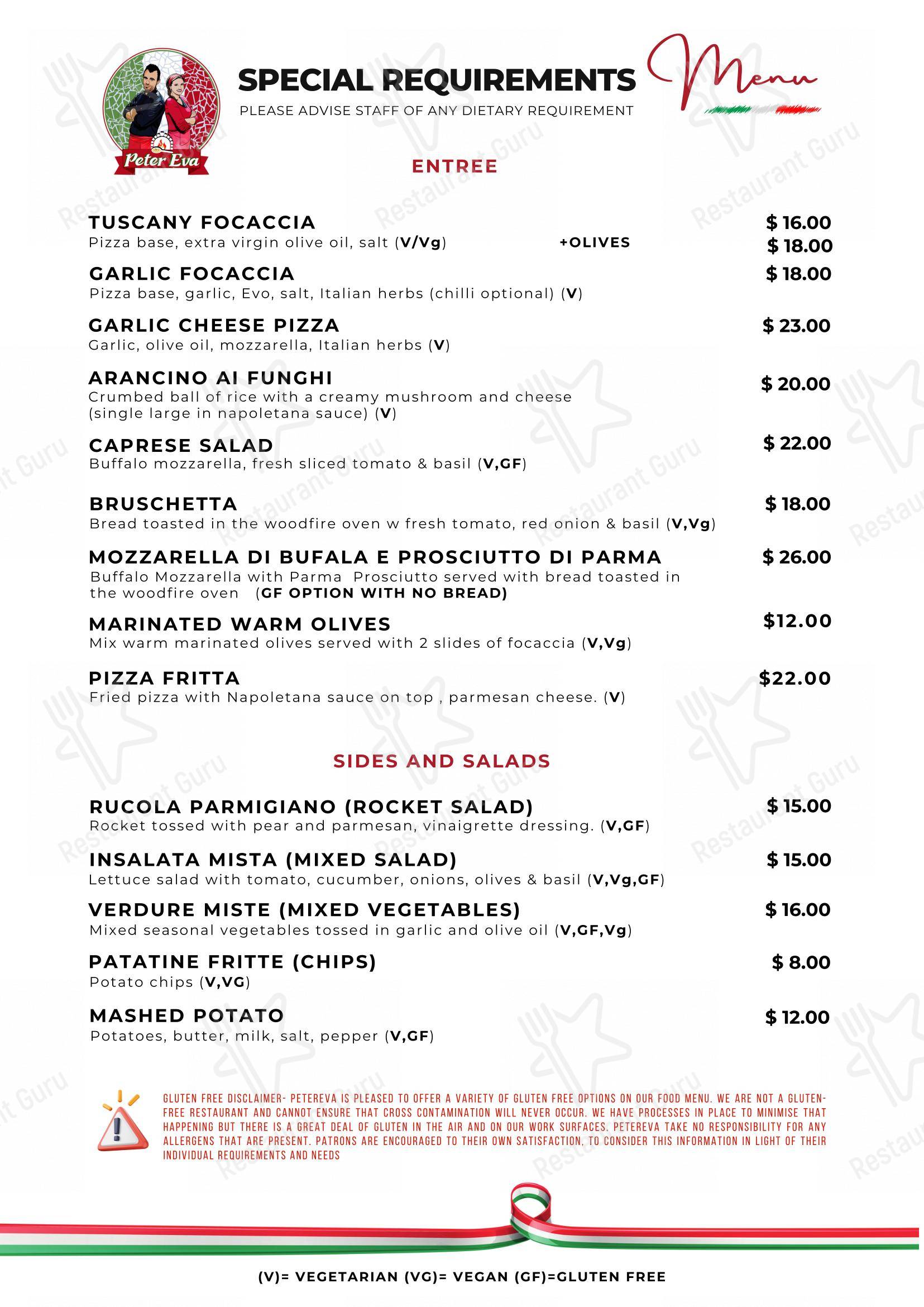 Menu at Pasta & Pizza Peter Eva Italian restaurant, Huskisson