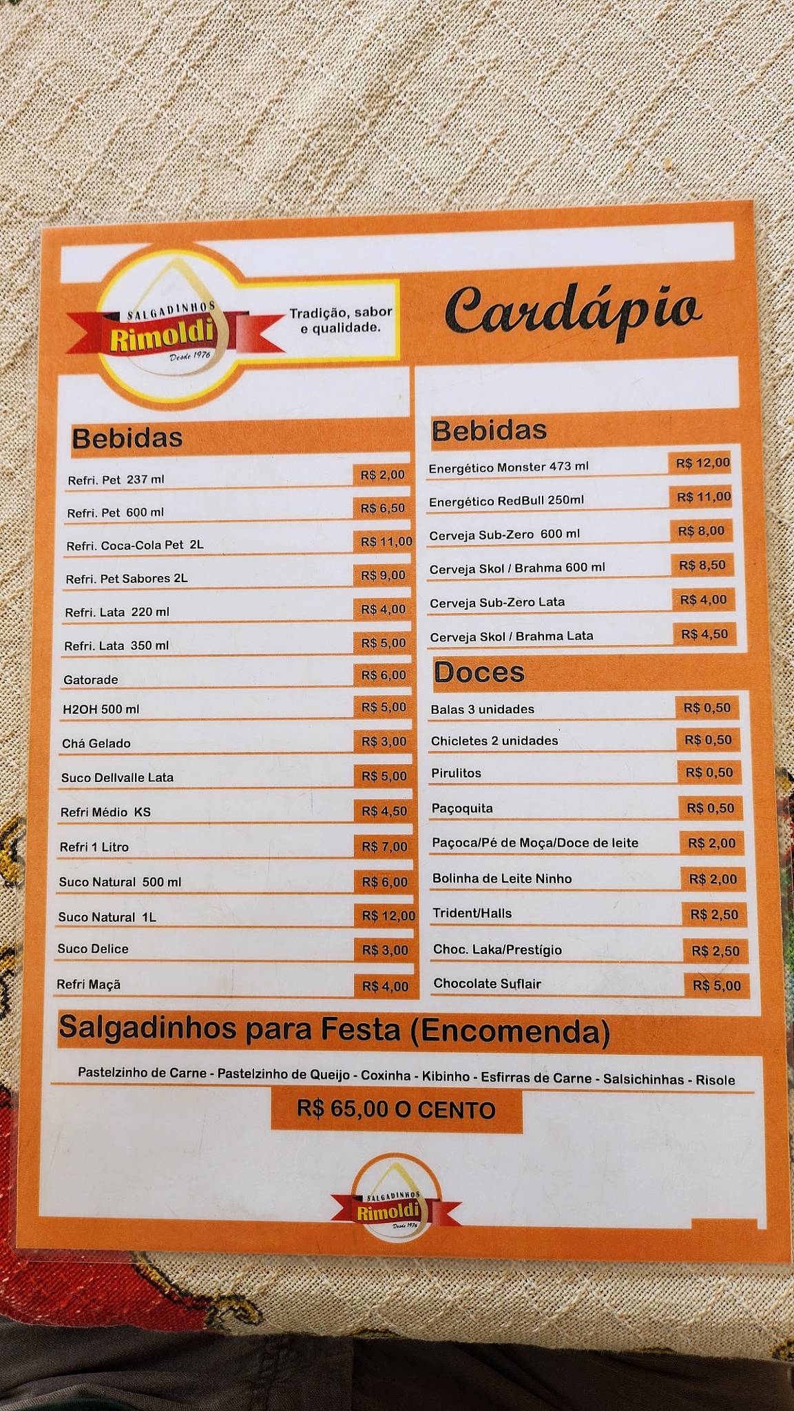 Menu em Pastelaria Rimoldi restaurante, Ribeirão Preto