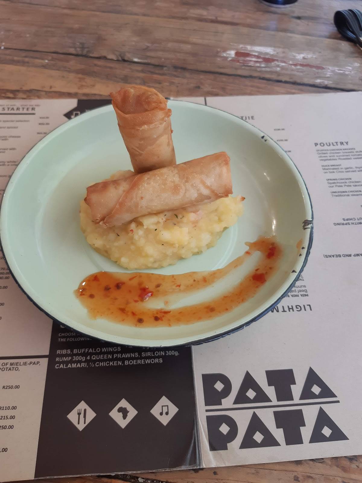 Menu at Pata Pata restaurant, Johannesburg, 286 Fox St