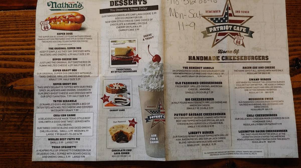 Menu at Patriot Cafe, Sapulpa