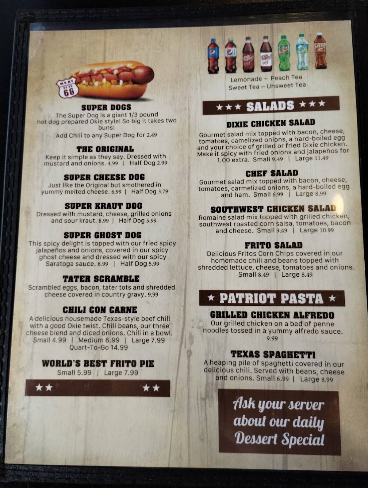 Menu at Patriot Cafe, Sapulpa