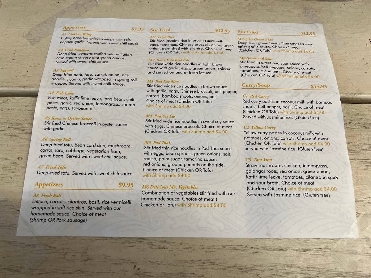 Carta del restaurante Pattaya Bay Thai, Seattle