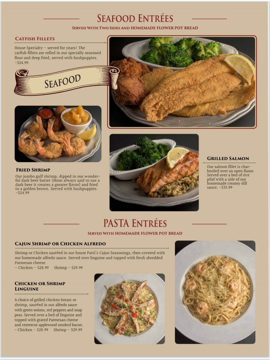 Menu at Patti's 1880's Settlement restaurant, Grand Rivers