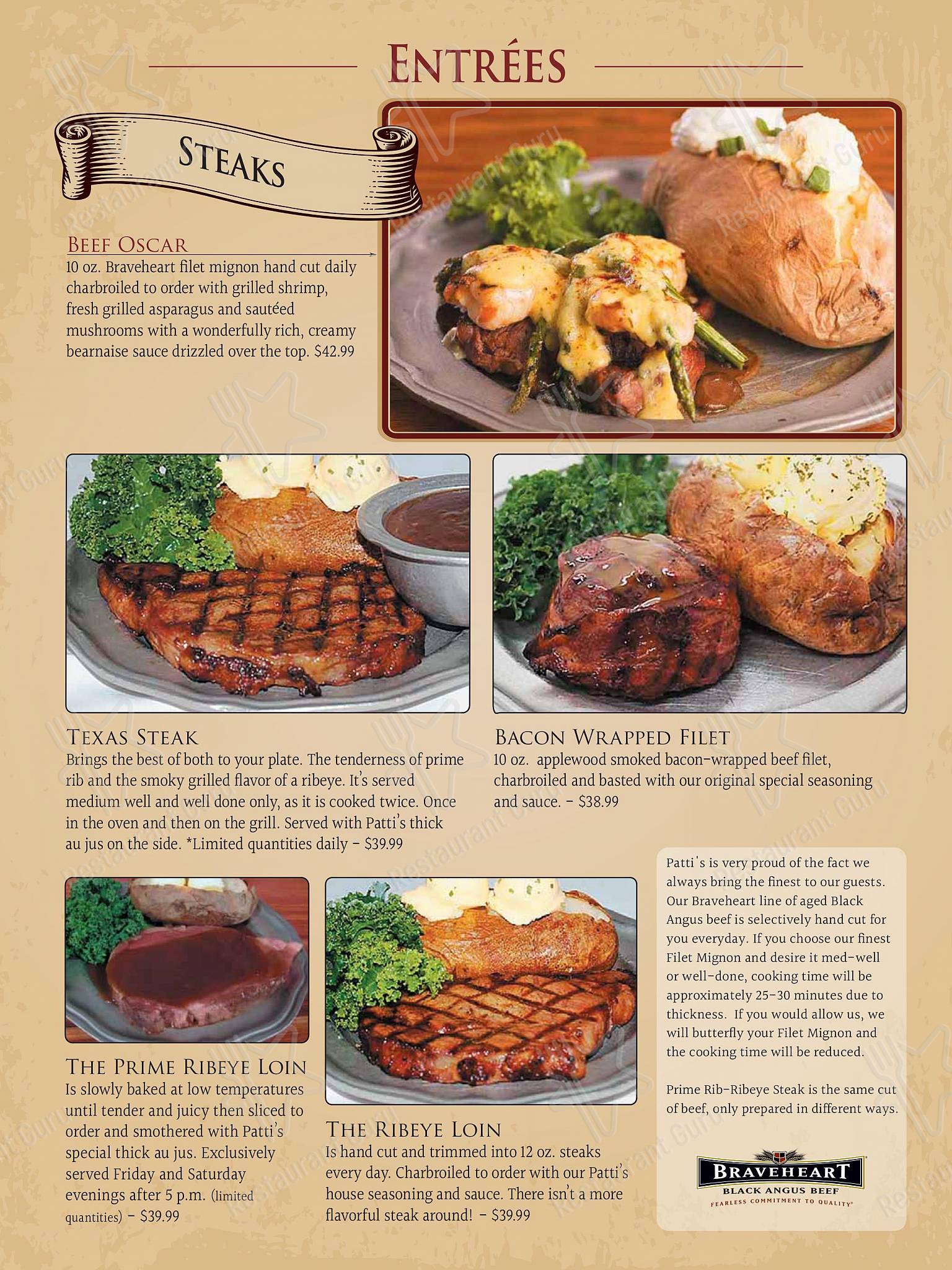Menu at Patti's 1880's Settlement restaurant, Grand Rivers