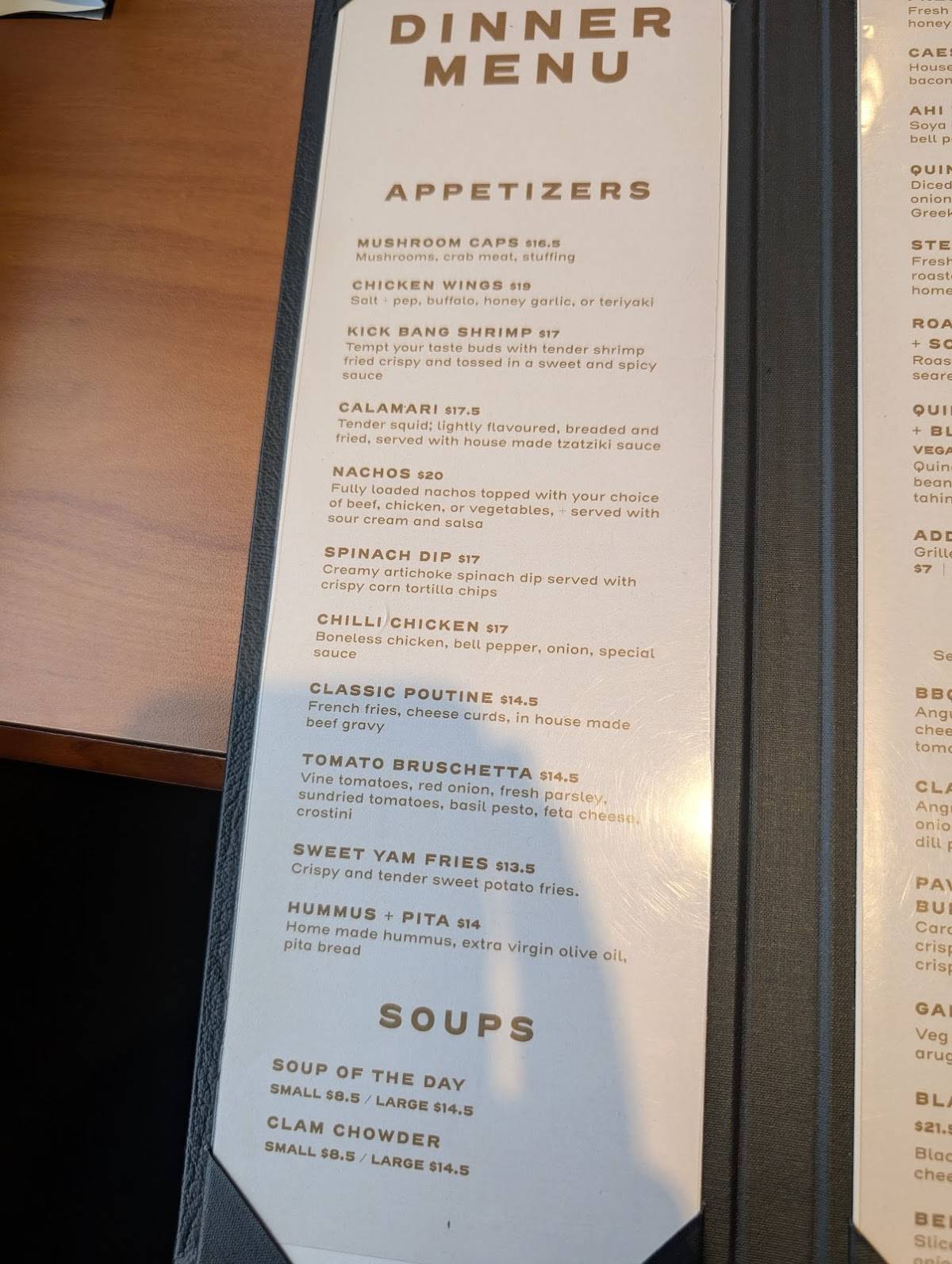Menu at Pavilion Restaurant, Prince Rupert