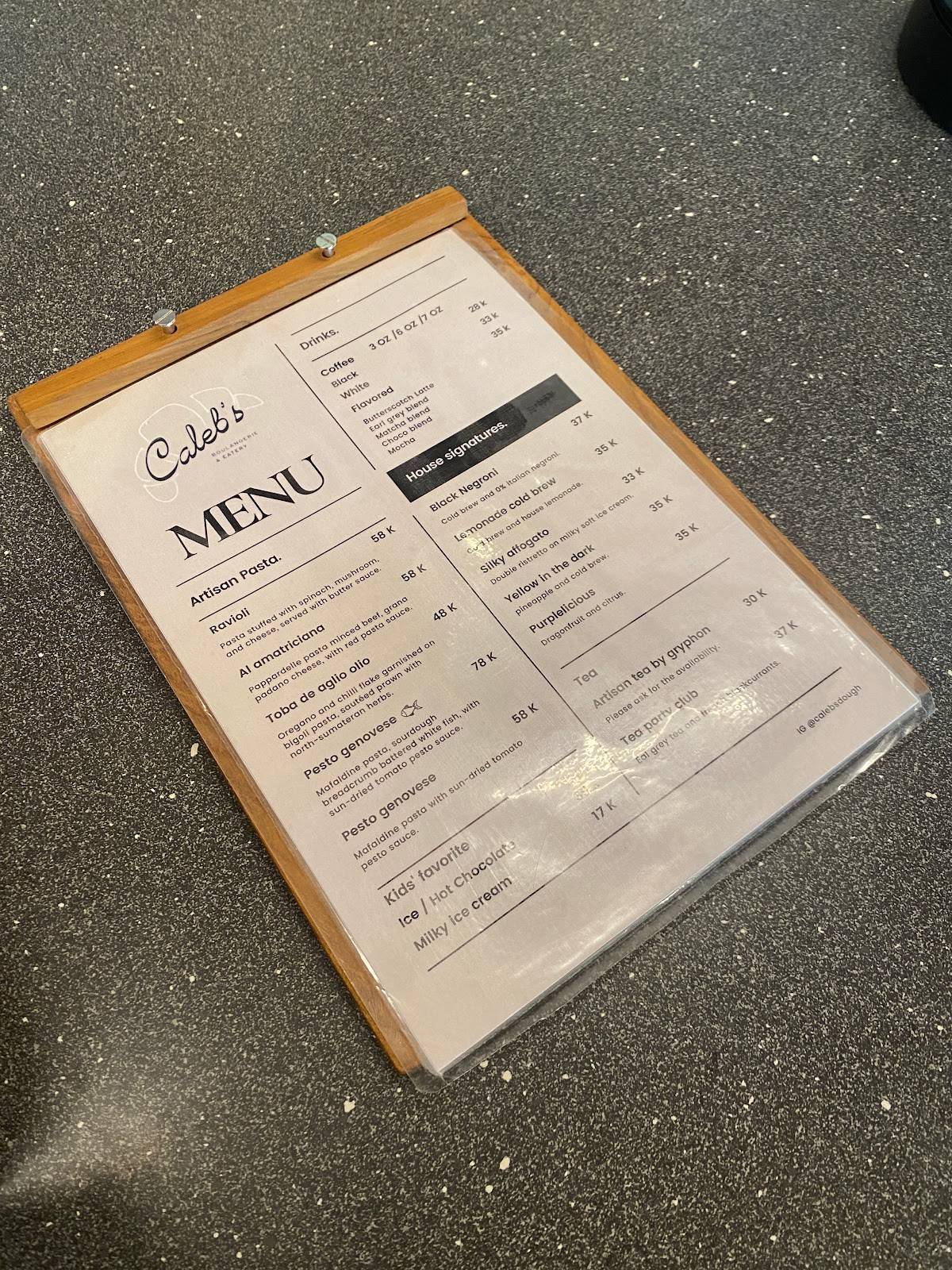 Menu at Caleb's Boulangerie and Eatery restaurant, Pekanbaru