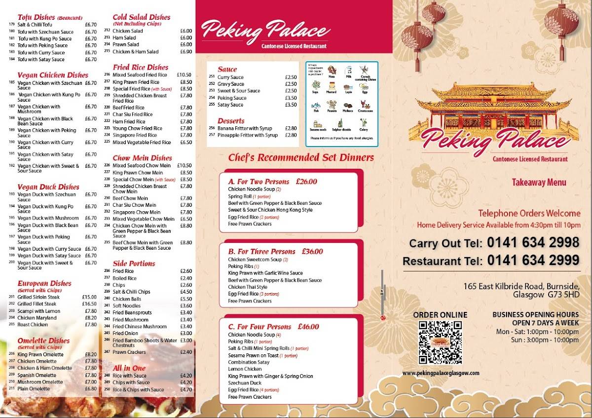 Menu at Peking Palace Restaurant, Glasgow, 165 E Kilbride Rd