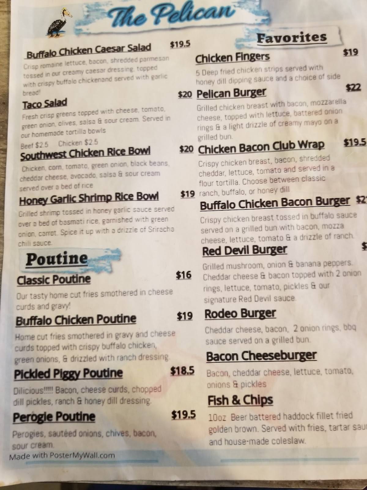 Menu at Pelican Lake Campground and Lounge restaurant, Ninette